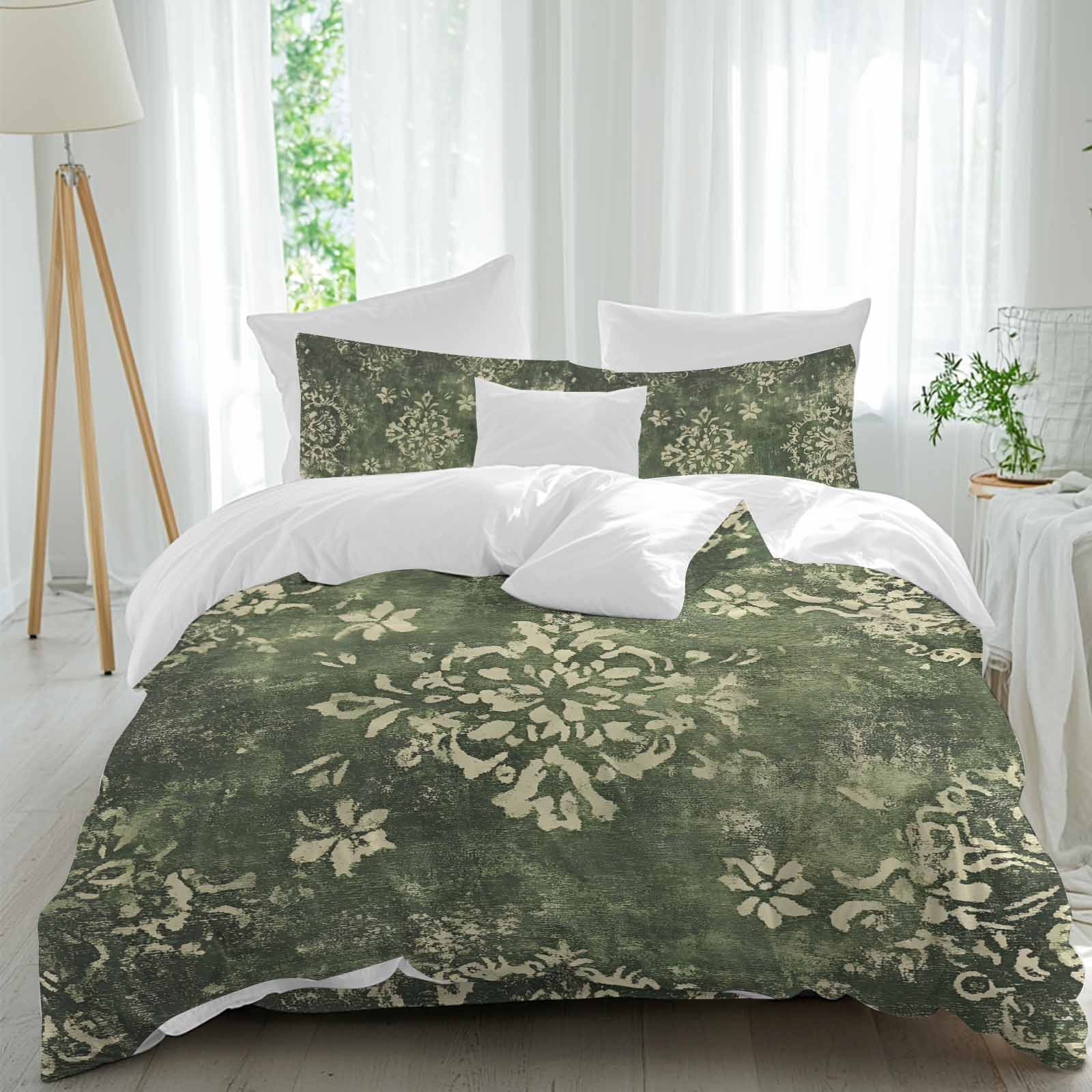 Green Light Yellow Boho Duvet Cover Set Queen Size Ethnic Oriental ...