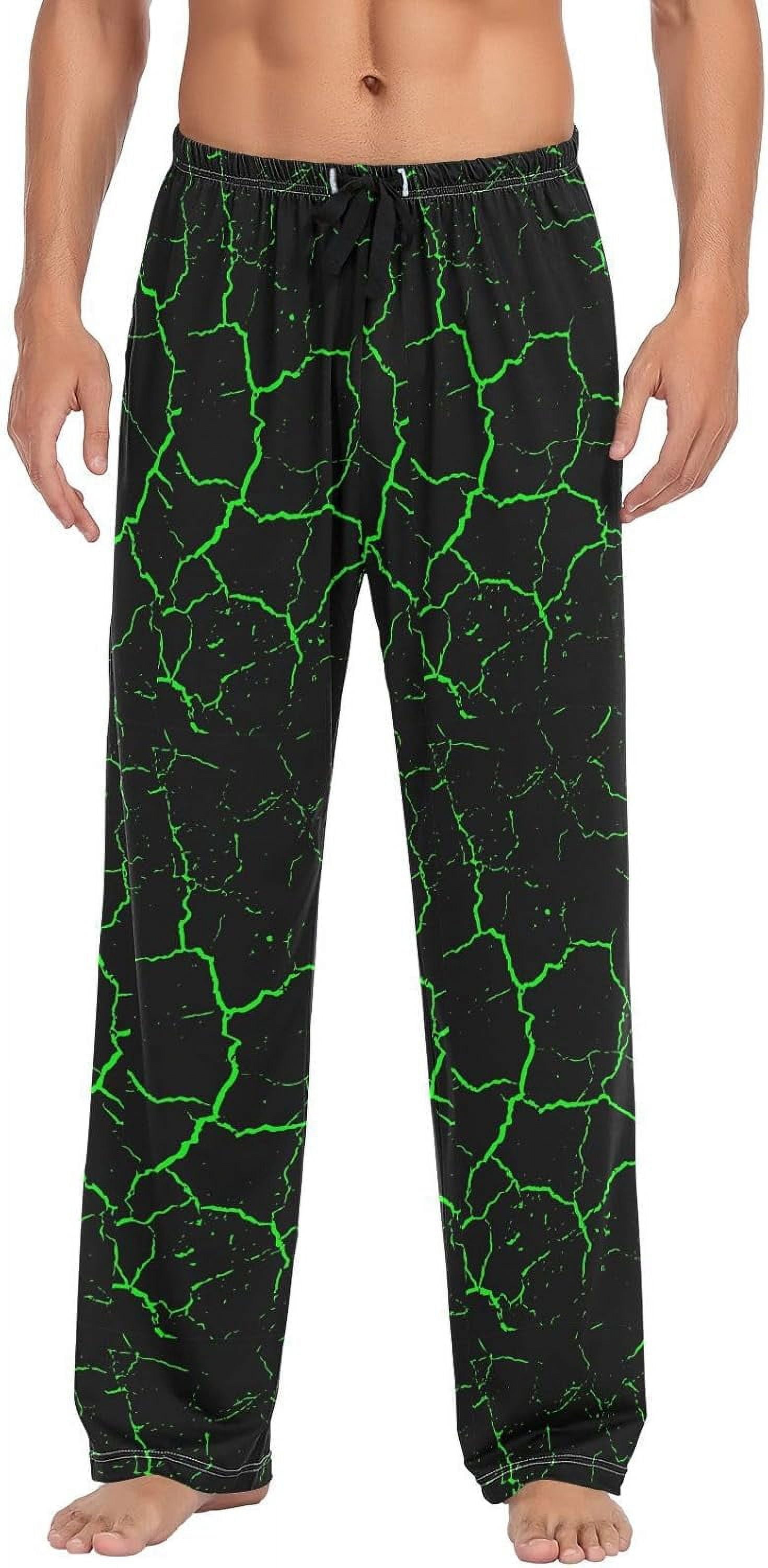 Green Lightning Mesh Pattern Mens Pajama Pants Sleepwear Lounge Men's ...