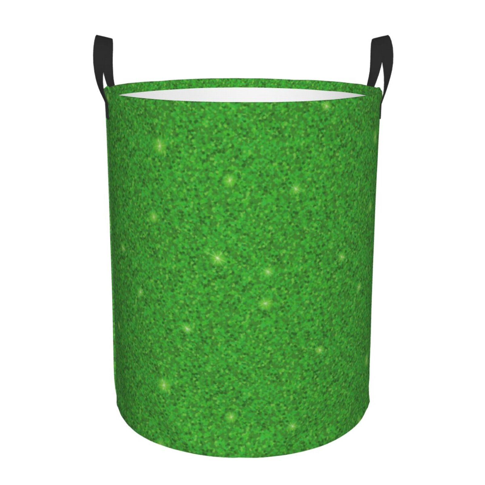 Green Lightning glitter Print Round Laundry Basket, Laundry Hamper with ...