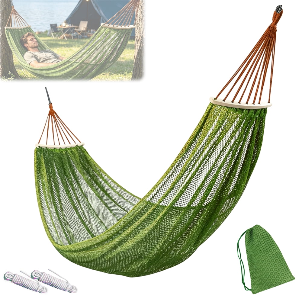 Green Lightweight Nylon Net Hammock, Portable Outdoor Rope Hammock with ...