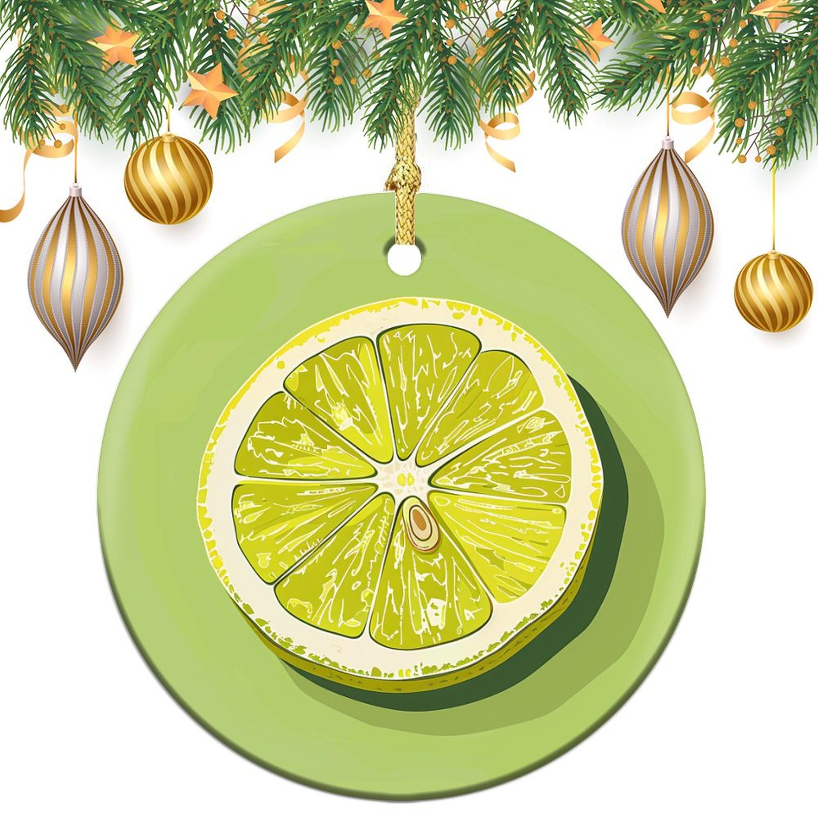 Green Lime Slice Ceramic Christmas Ornament Summer Lemon Funny ...