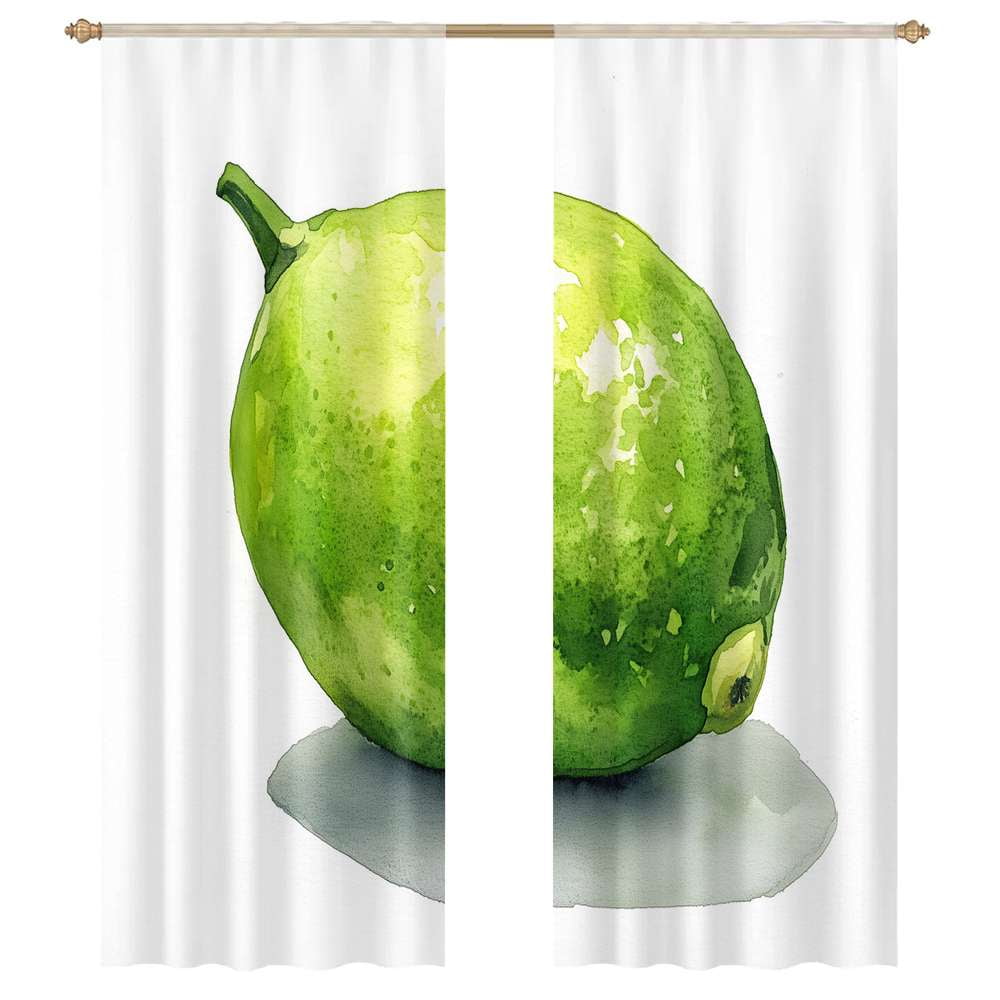 Green Lime Watercolor Painting Modern Tulle Window Curtains for Living ...