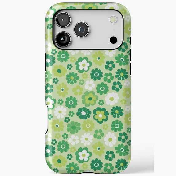 Green Lime White Retro Floral Print iPhone Case 17 11 12 13 14 15 16 ...