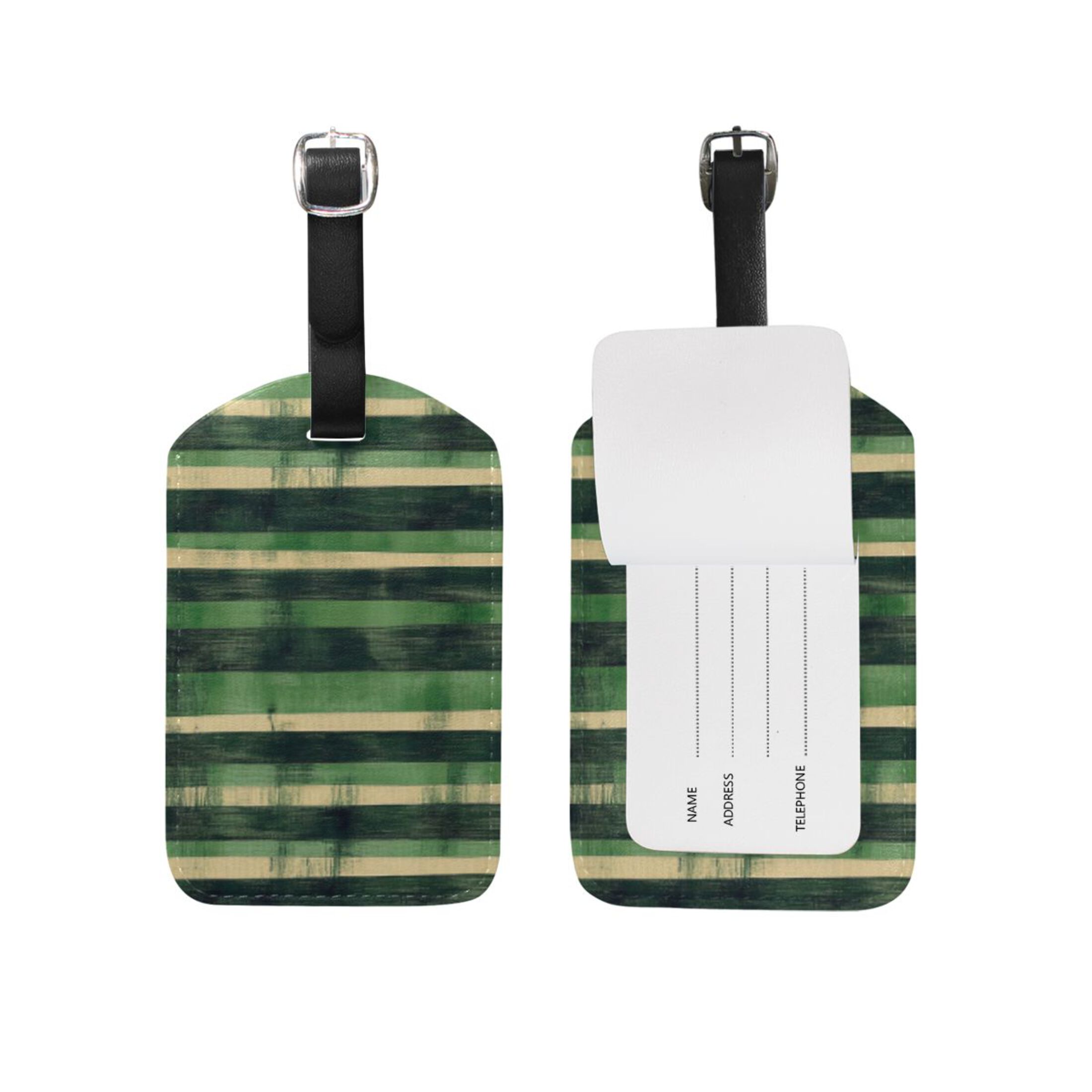 Green Lines Blurred Luggage Tags PU Leather Name ID Labels for Suitcase ...