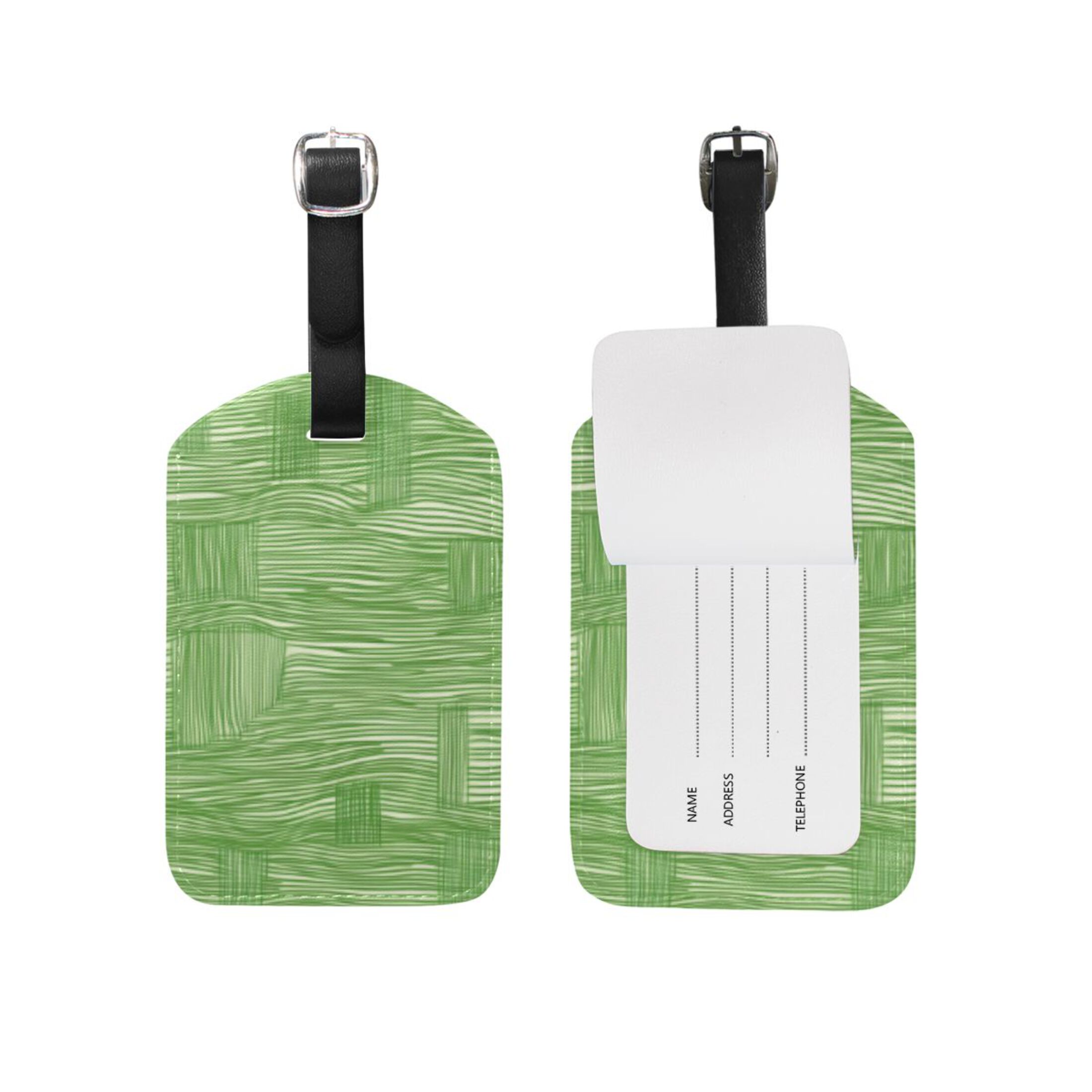 Green Lines Stripes Luggage Tags PU Leather Name ID Labels for Suitcase ...