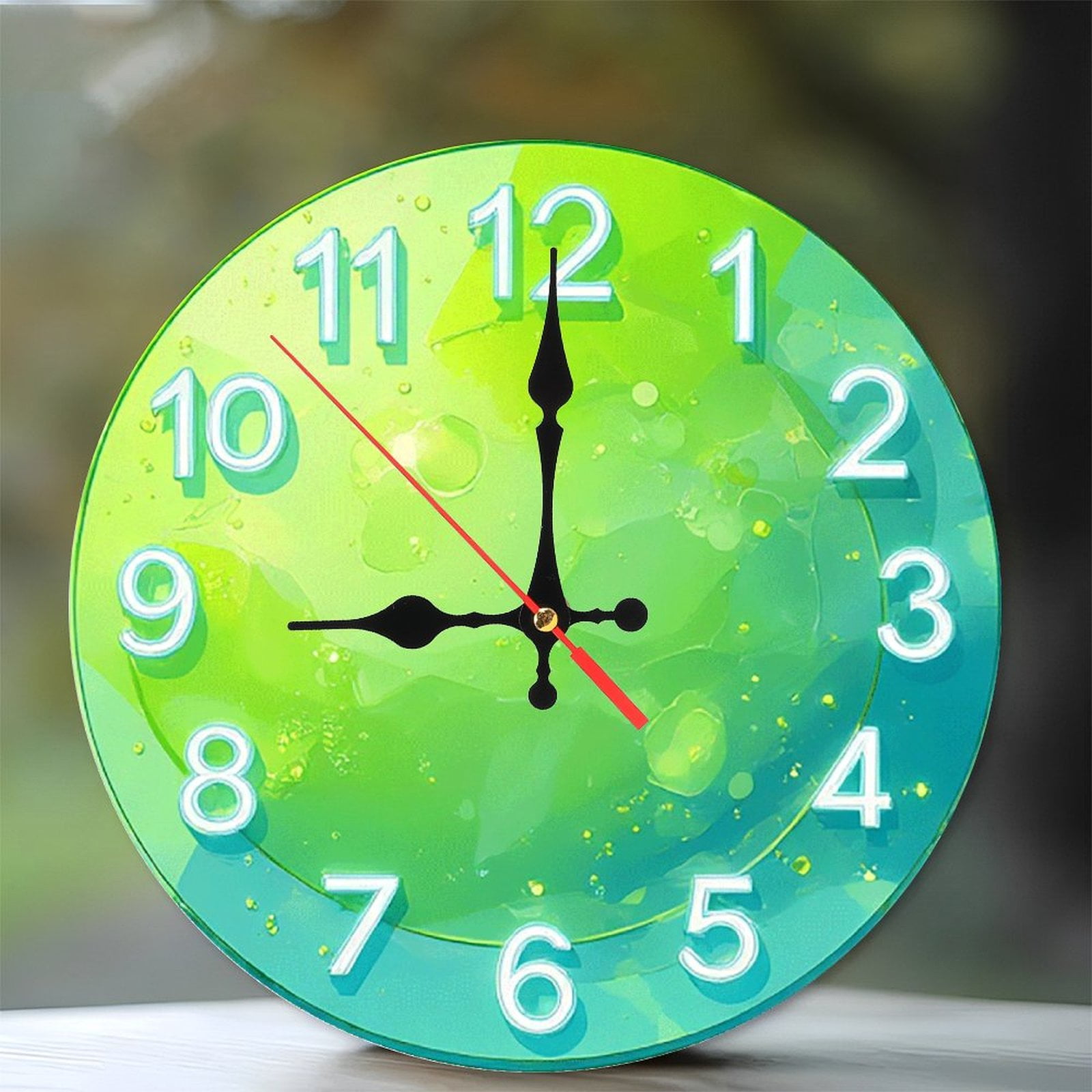 Green Liquid Clock Wall Decor Home Art 10-Inch Silent Wooden Wall Clock ...