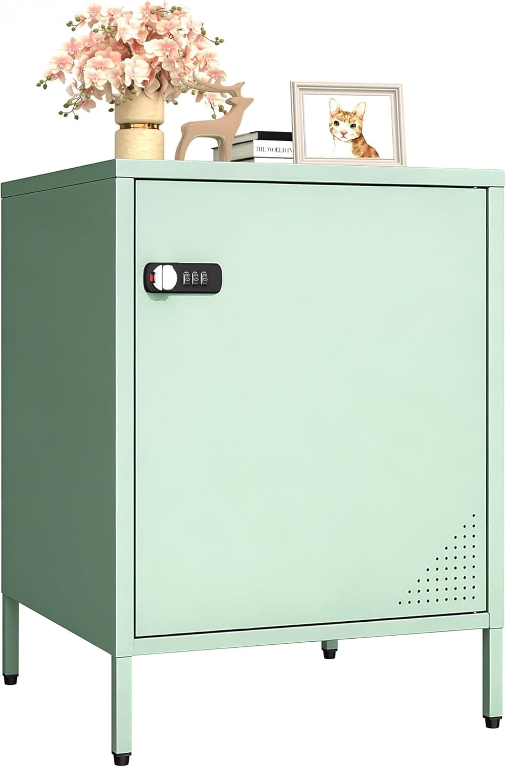 Green Locker Nightstand, Metal End Table Single Door Bedside Cabinet ...