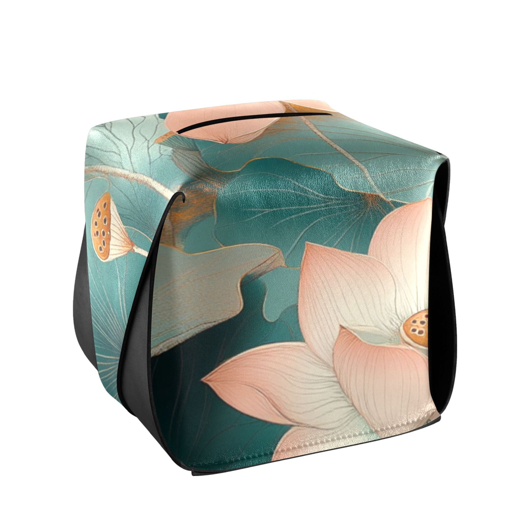 Green Lotus Picture Tissue Box Cover Leather Square Rectangle Tissue ...