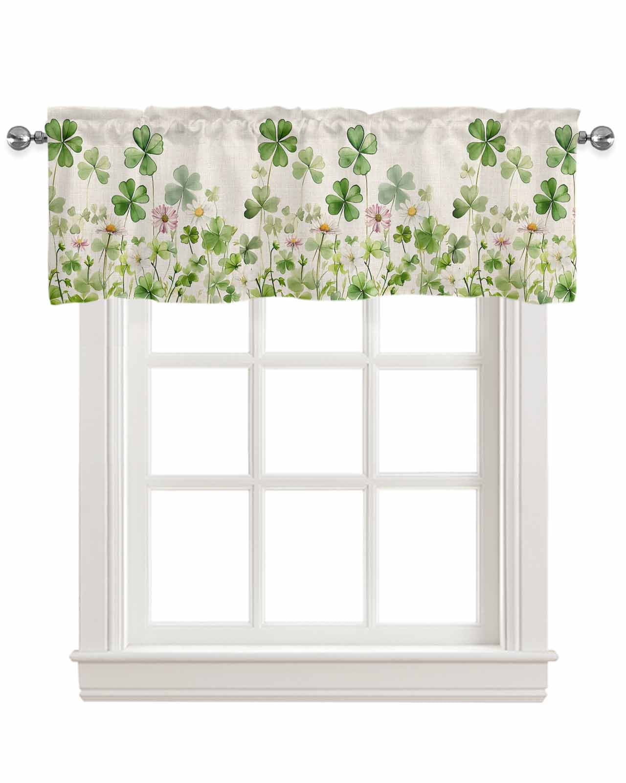 Green Lucky Clovers Kitchen Valances for Windows Farmhouse Linen Window ...