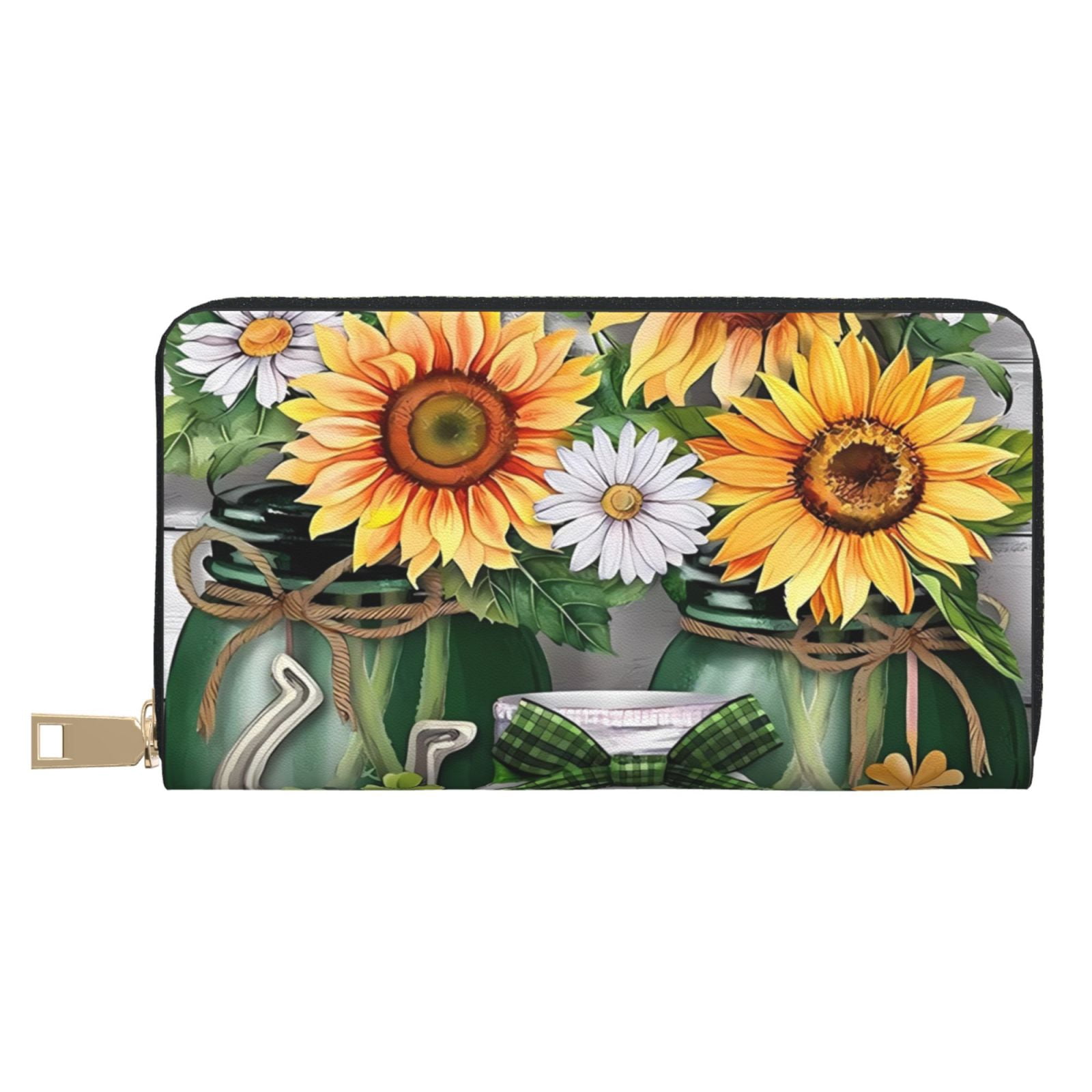 Green Lucky Grass Clover Sunflower Wallet Women, Leather Bifold Multi ...
