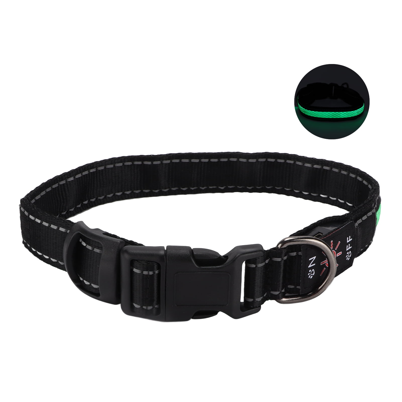 Green M LED Dog Collar with Reflective Strips Anti-Entanglement ...
