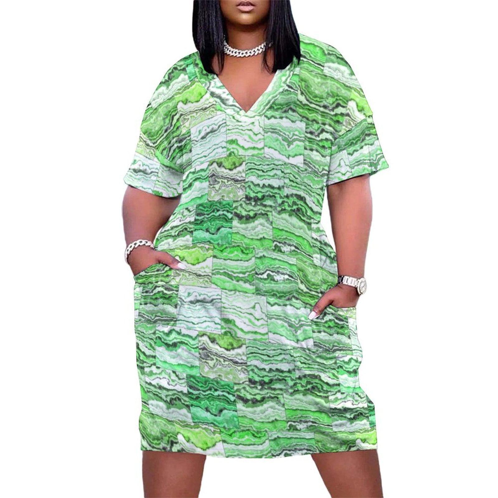 Green Malachite Tiles Loose Pocket Dress beach dress ladies dresses for ...