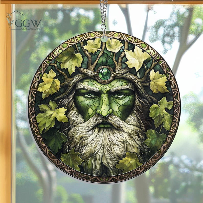 Green Man Suncatcher, Intricate Celtic Nature Design for Pagan or ...