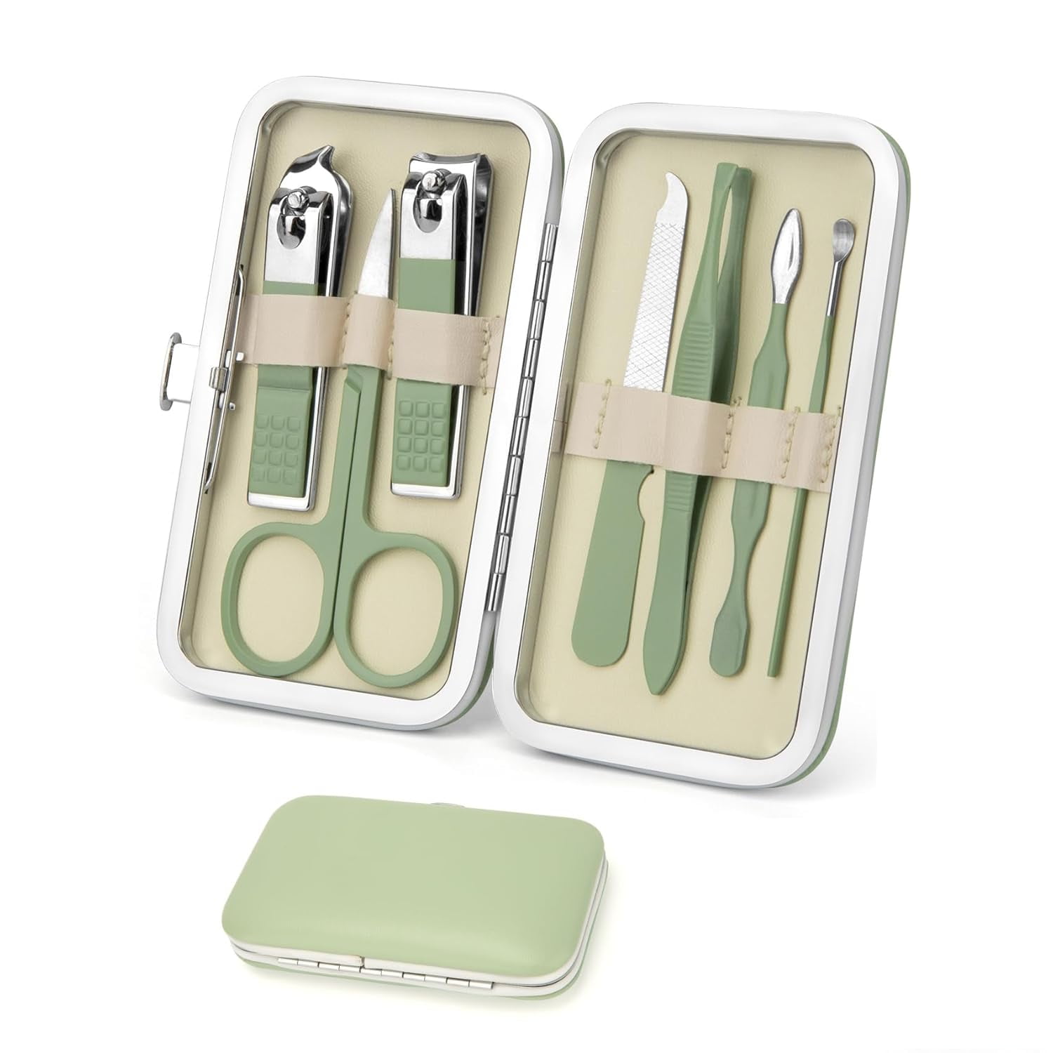 Green Manicure Set, Nail Clipper Set 7 in 1 Manicure Kit Stainless ...
