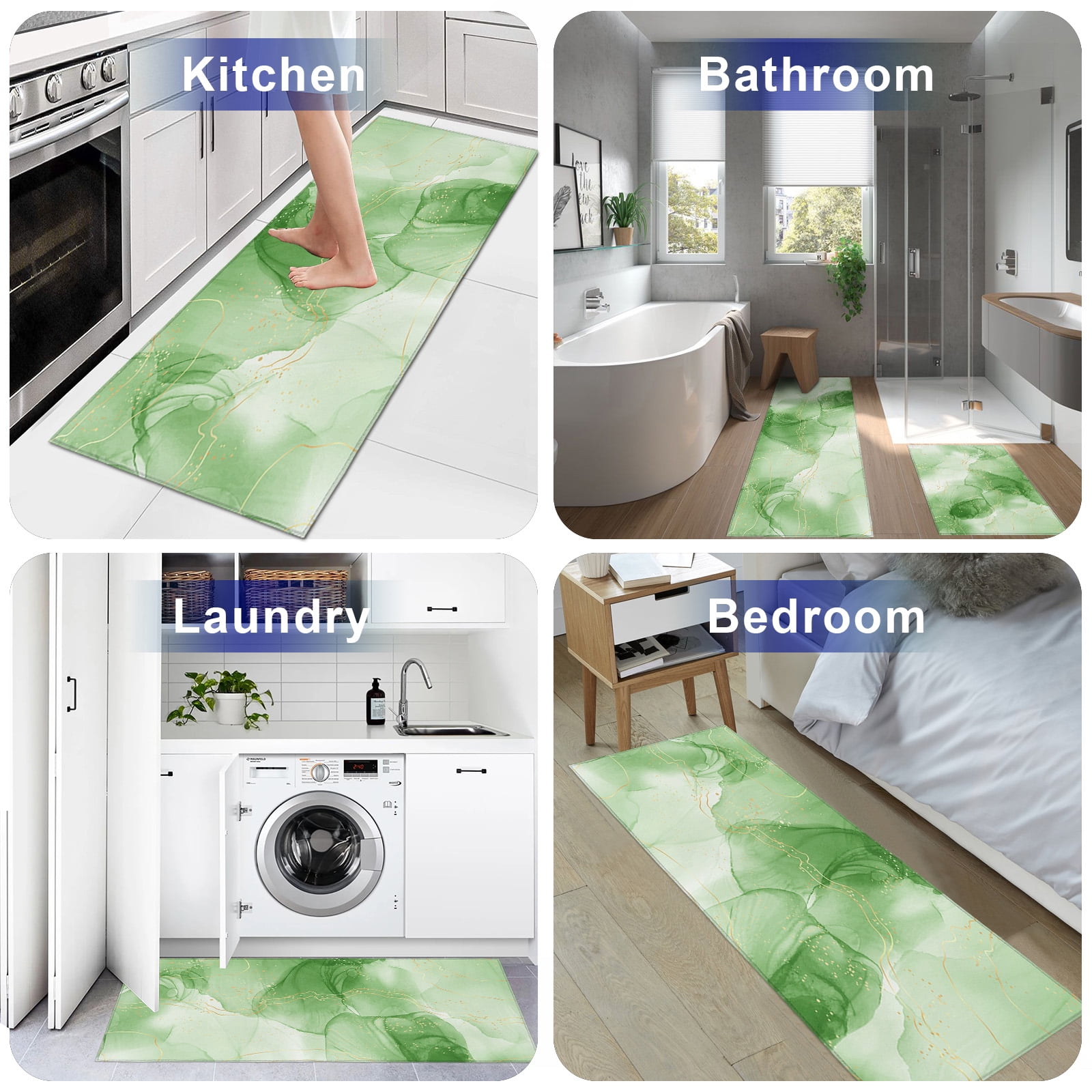 Green Marble 2 Pieces Non-Slip Kitchen Mat Set Modern Abstract Art ...