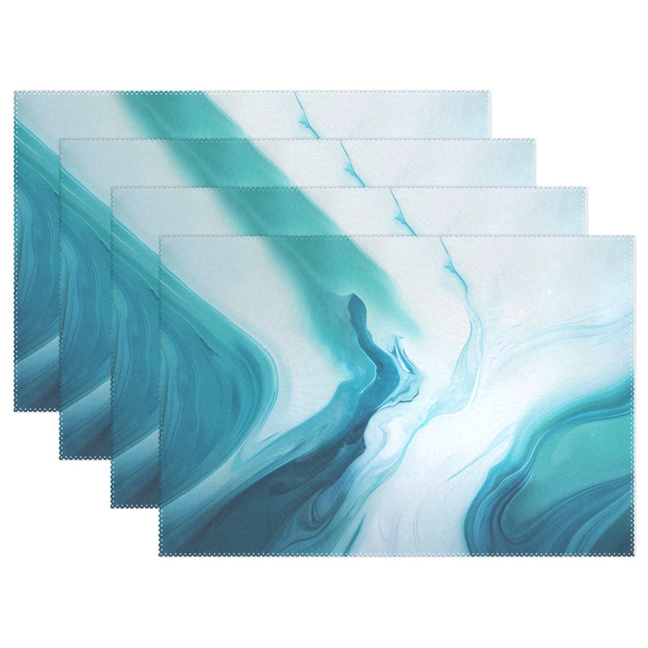 Green Marble 4 PCs Placemats Set Linen Non-Slip Table Mat Rectangular ...