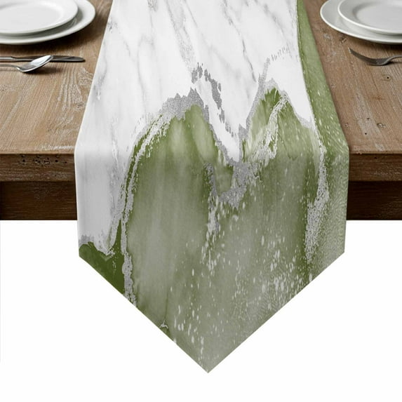 Green Marble Crack Table Runner Linen Burlap Table Runner 90 Inches ...