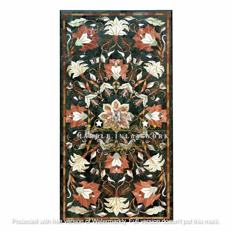 Green Marble Dining Table Top with Mother of Pearl Shell Inlay ...