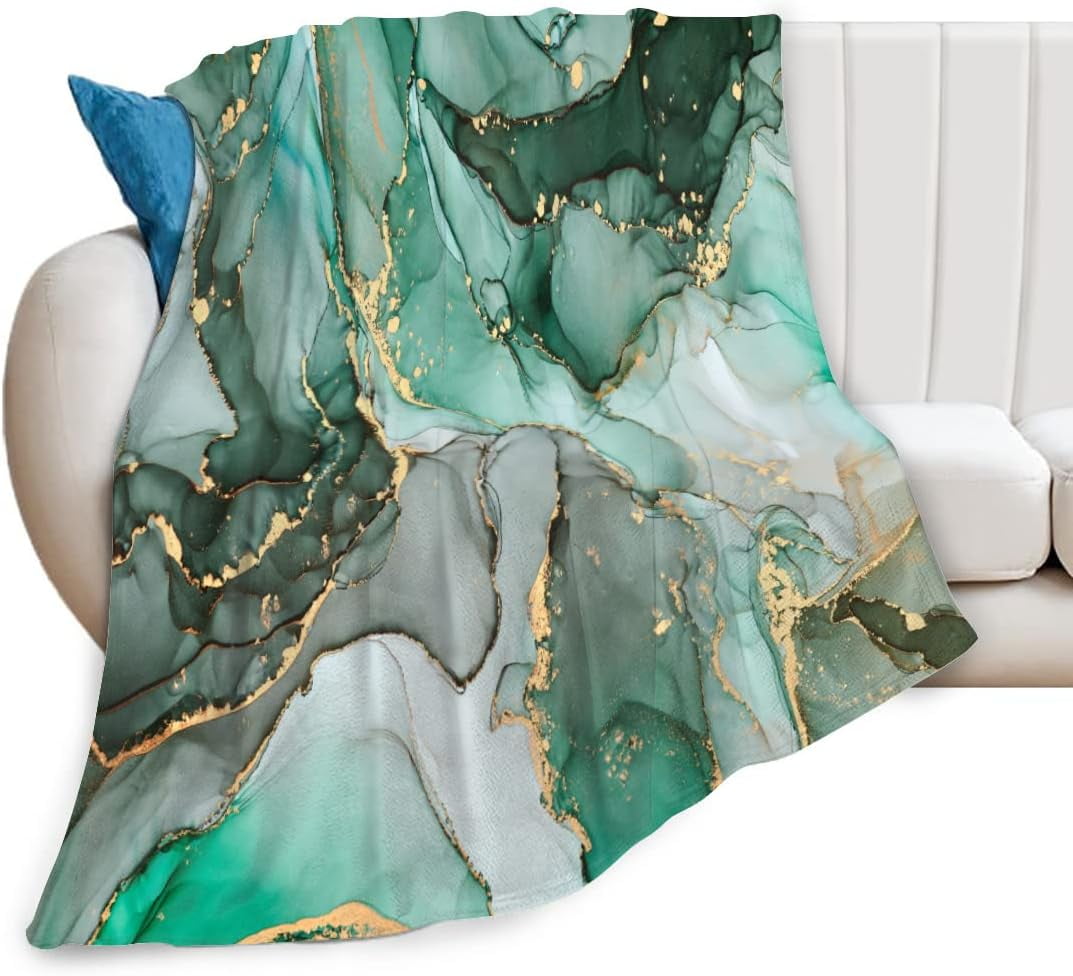 Green Marble Flannel Fleece Blanket,Dark Emerald Green and Gold Marble ...