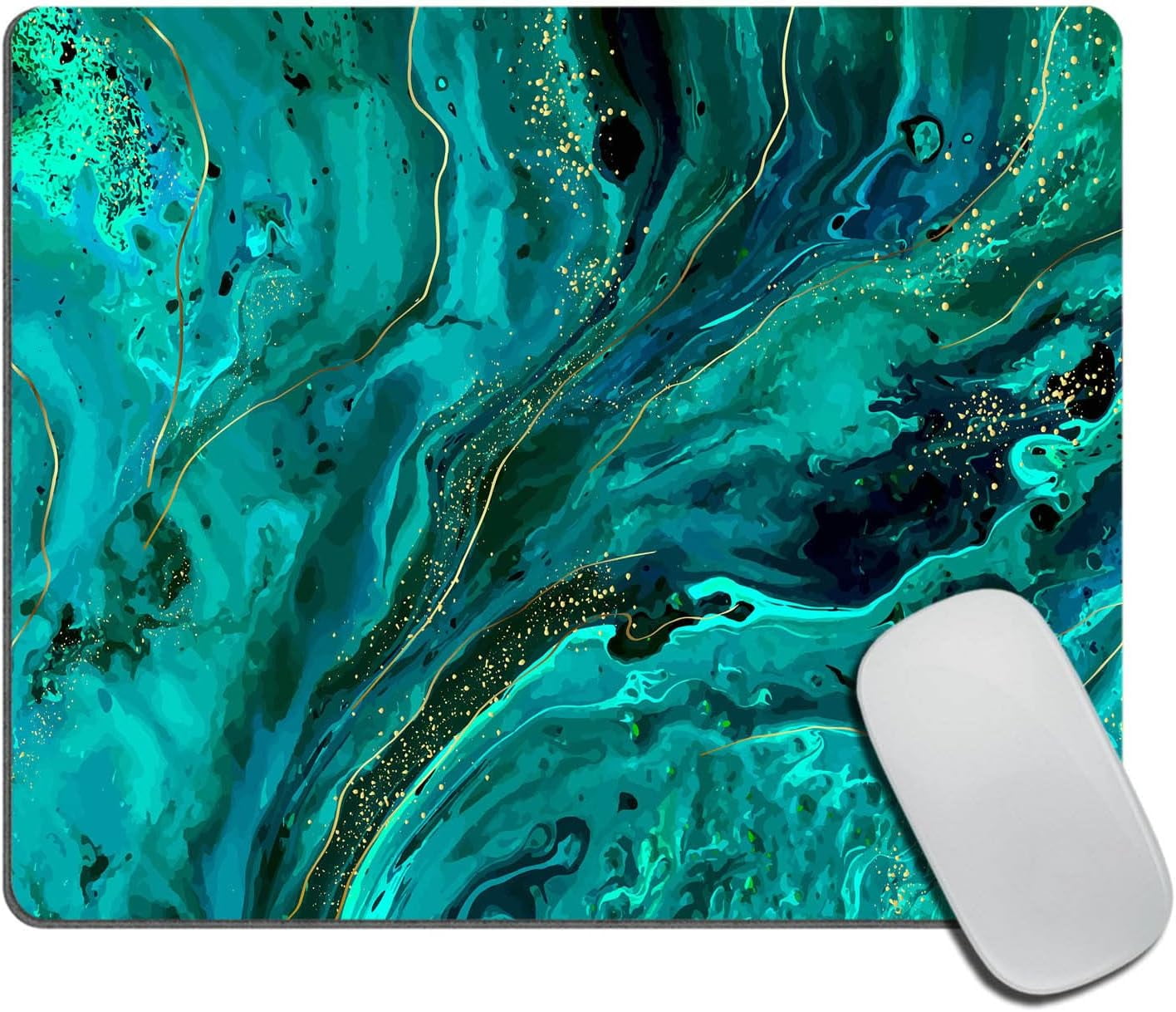 Green Marble and Gold Abstract Mouse Pad Square NonSlip Rubber Base ...