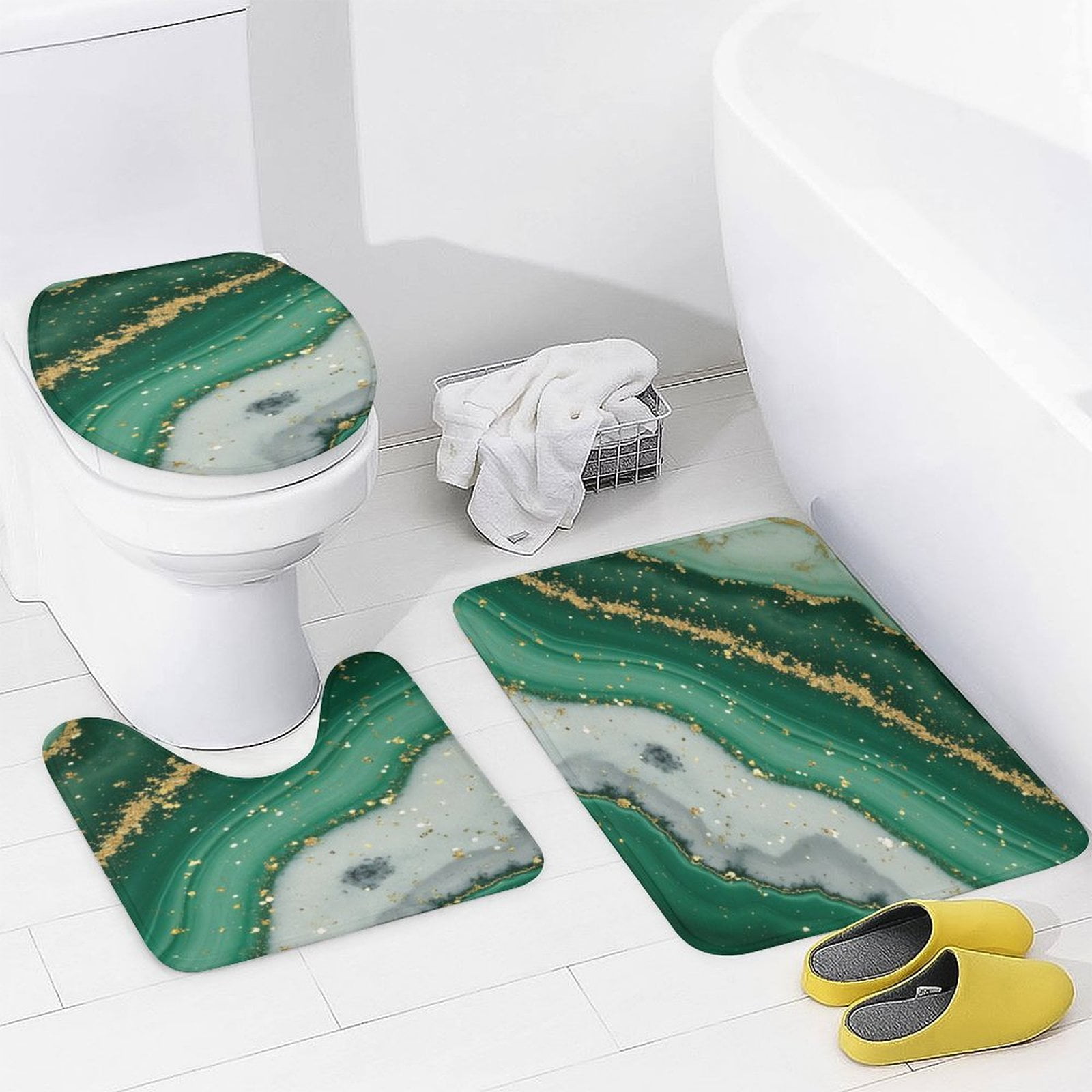 Green Marble Gold Glitter Art Bathroom Mats Sets 3 Piece, Bath Mat ...