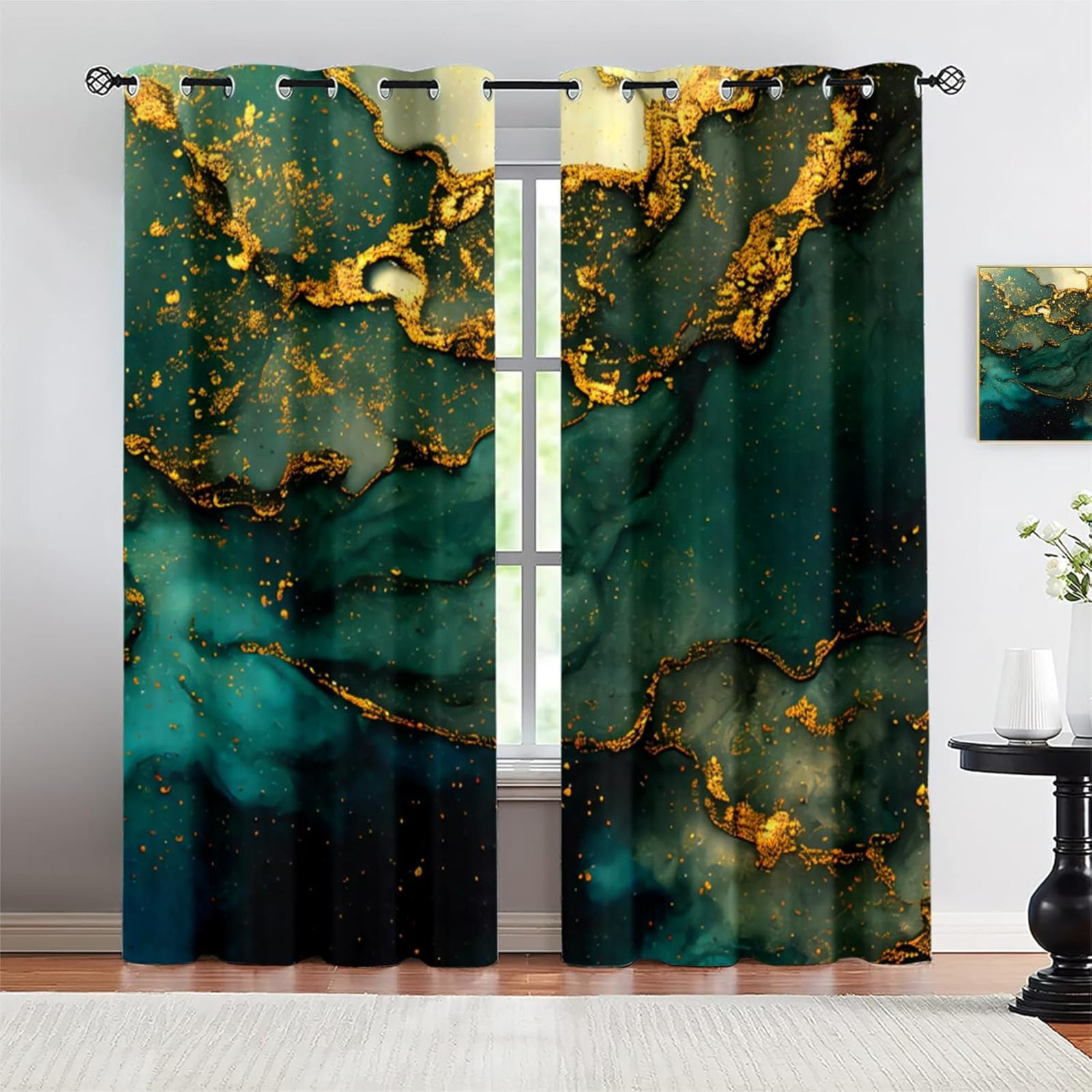 Green Marble Ink Texture Curtains For Bedroom, Modern Geometric Gilding ...