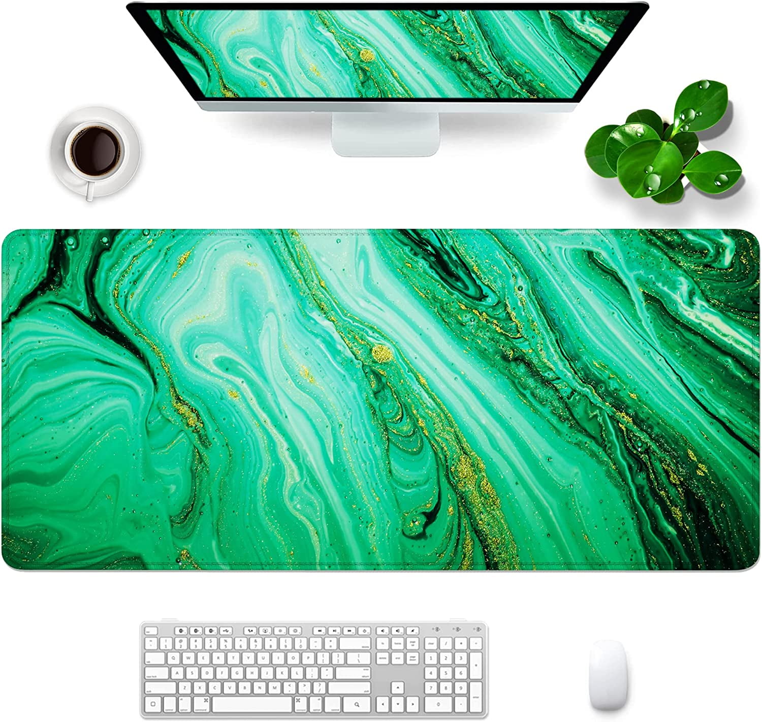 Green Marble Mouse Pad XXL Large Mouse Pad for Desk 35x15.7x0.12 inch ...