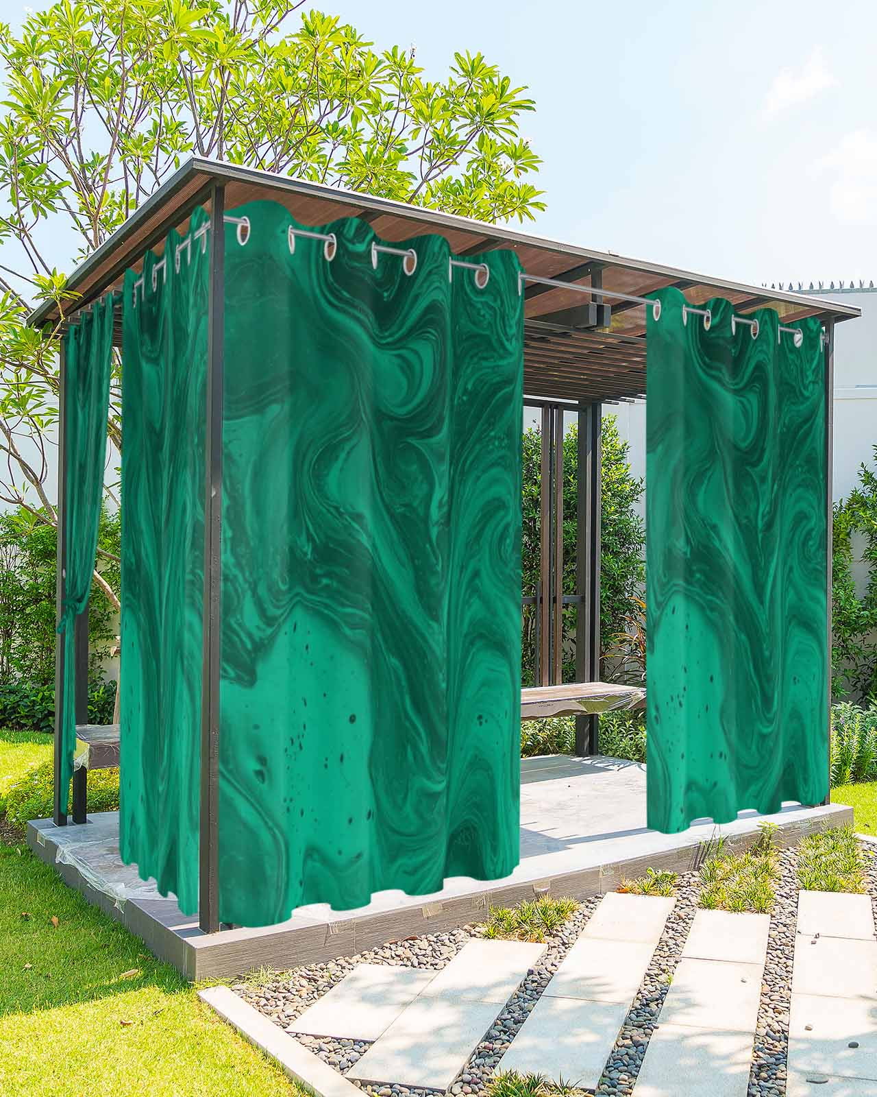 Green Marble Outdoor Curtains for Patio, Modern Farmhouse Gradient ...
