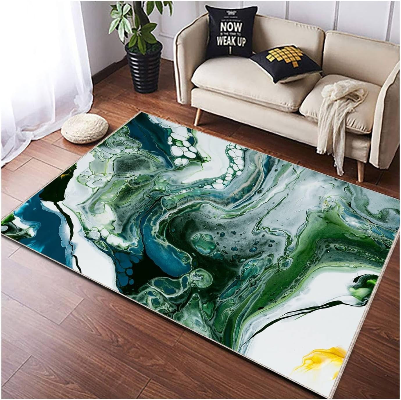 Green Marble Print Area Rug, Modern Abstract Art Printed Rugs ...