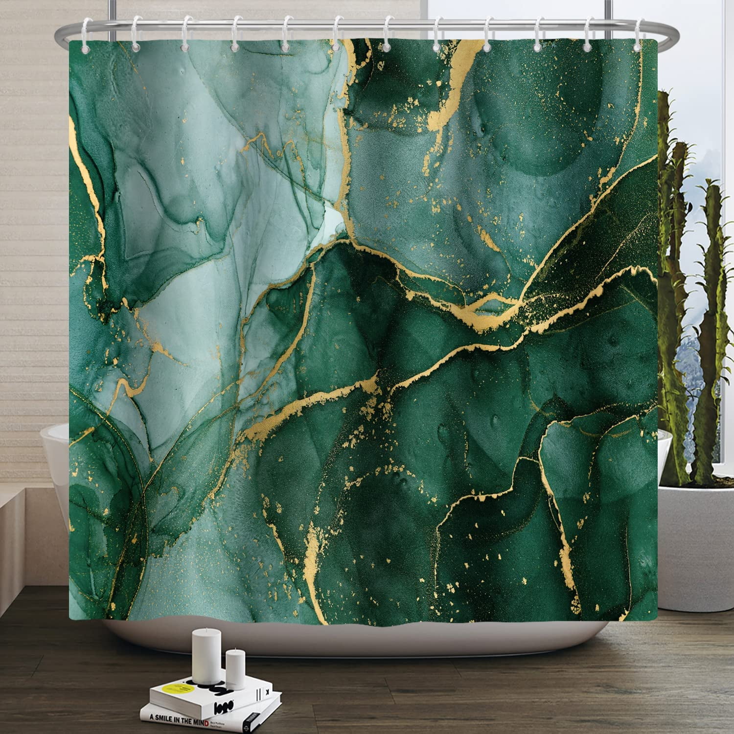 Green Marble Shower Curtain Abstract Ombre Ink Art Painting Shower ...
