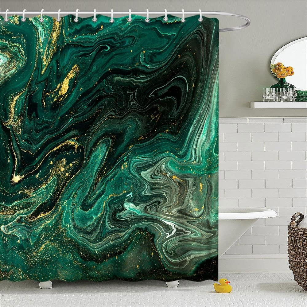Green Marble Shower Curtain Emerald Green Gold Abstract Ocean Luxury ...