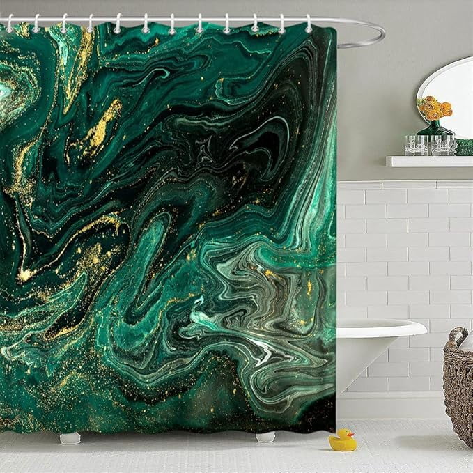 Green Marble Shower Curtain Emerald Green Gold Abstract Ocean Luxury ...