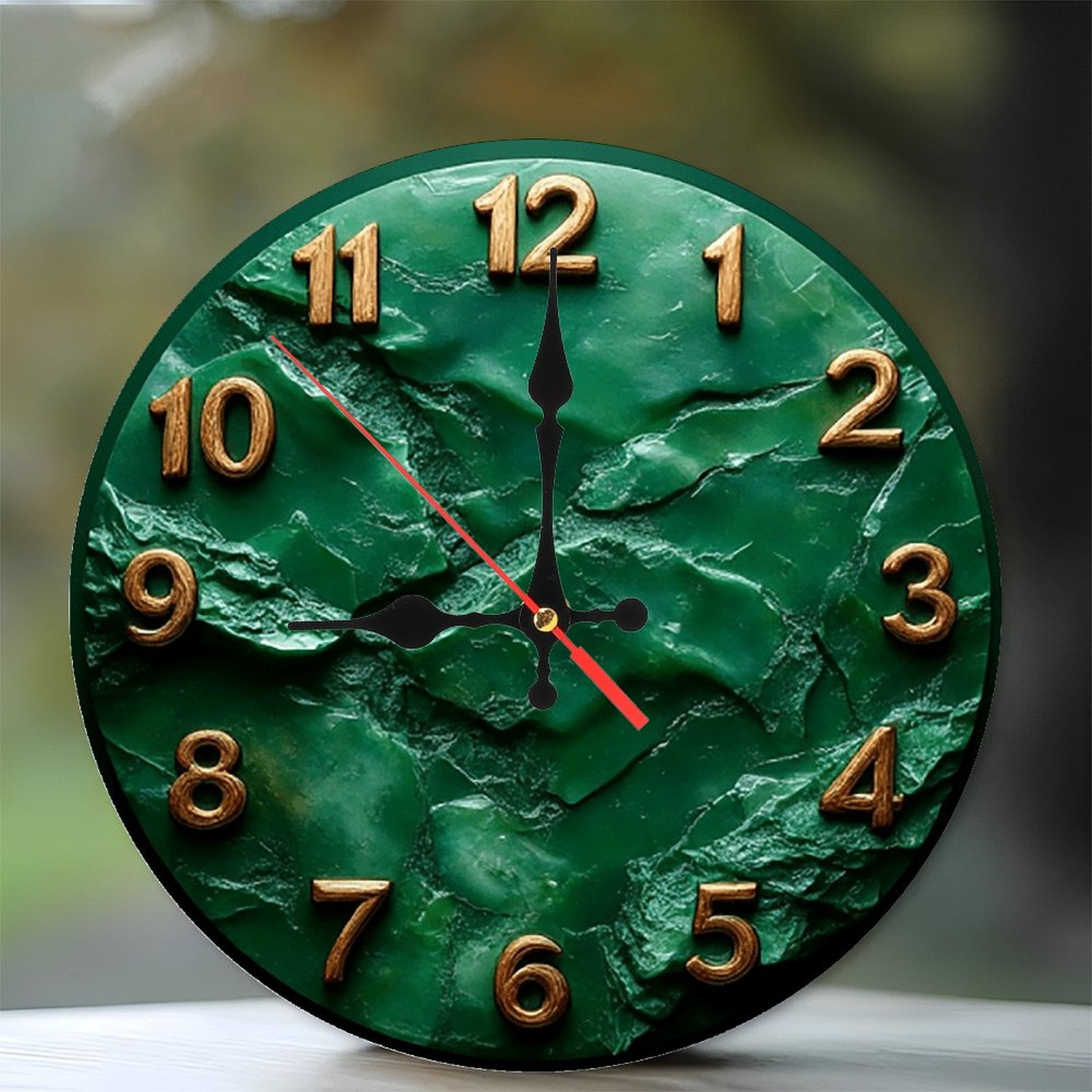 Green Marble Texture Wall Clock Home Decor 10-Inch Silent Wooden Wall ...