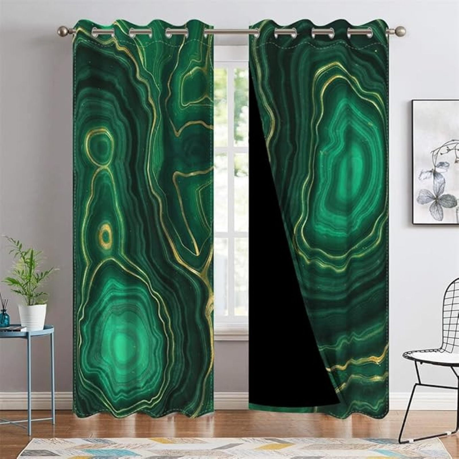 Green Marble Texture Window Curtains Room Darkening Blackout Curtains ...