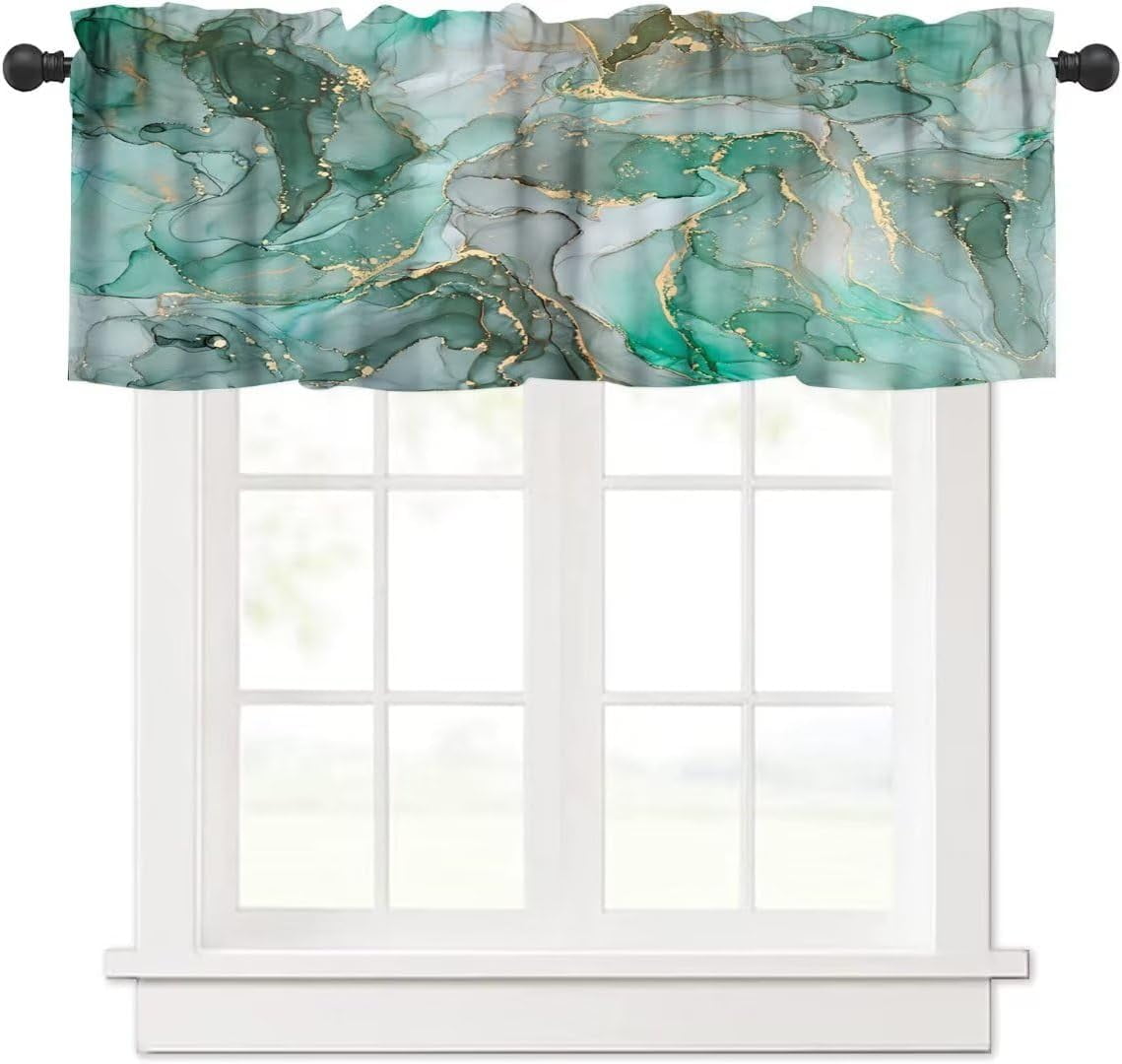 Green Marble Window Valance Curtain, Grey White Abstract Modern Luxury ...