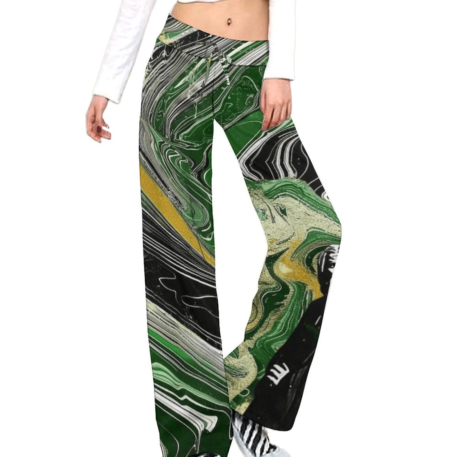 Green Marble Women's Wide Leg Lounge High Waisted Loose Work Casual ...