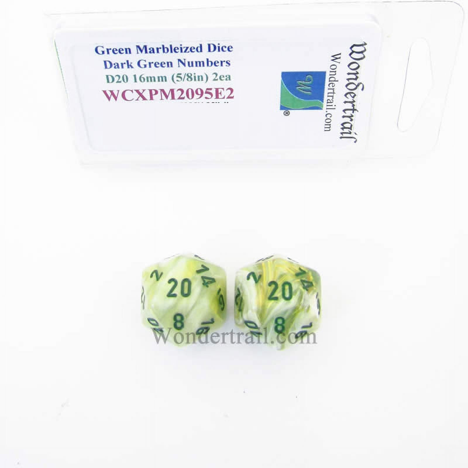 Green Marbleized Dice with Dark Green Numbers D20 16mm (5/8in) Pack of ...