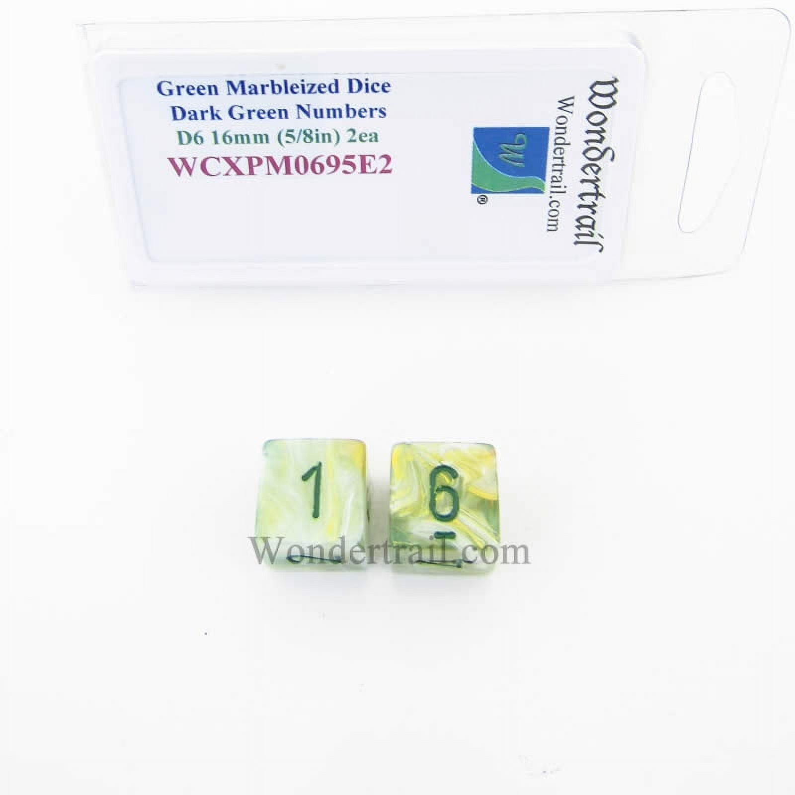 Green Marbleized Dice with Dark Green Numbers D6 16mm (5/8in) Pack of 2 ...