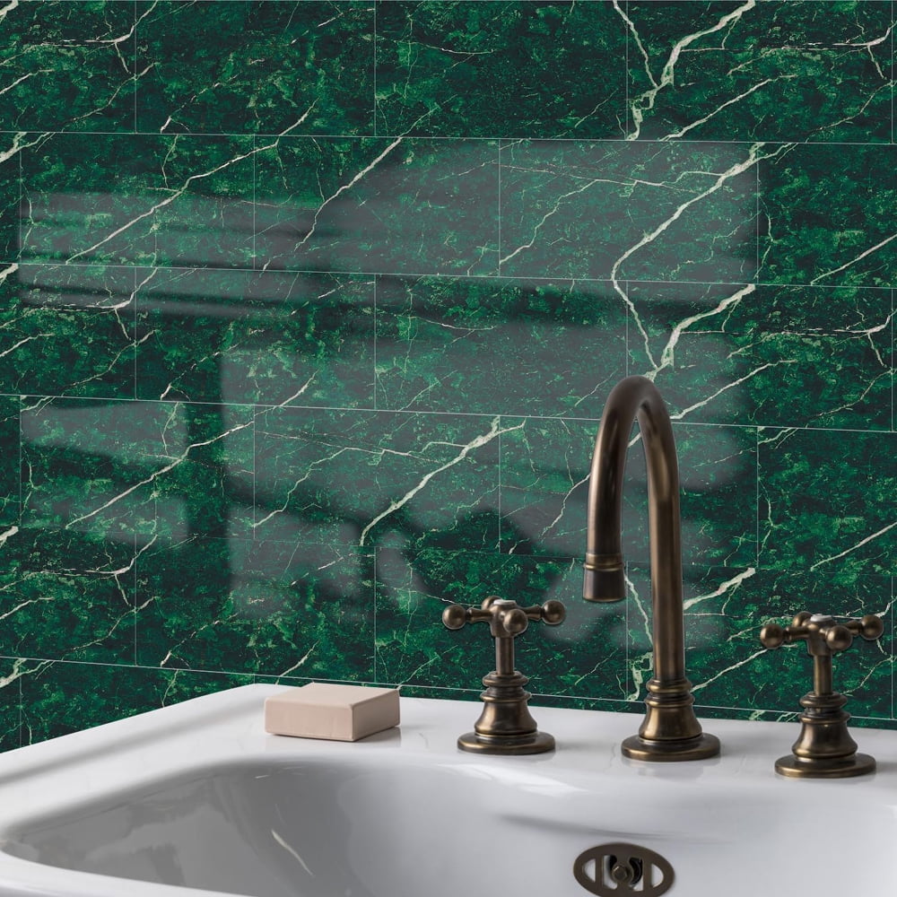 6 Sheets Green Marbling Tile Stickers 11.8x5.9inch Kitchen Backsplash ...