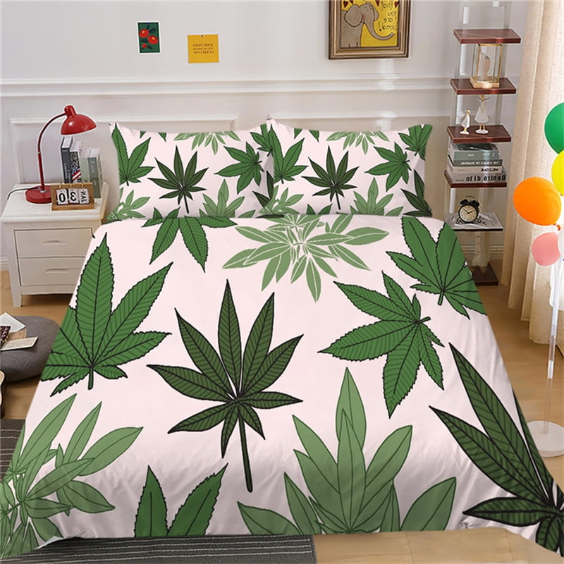 Green Marijuana Weed Leaf Duvet Cover Cannabis Leaves Bedding Set ...