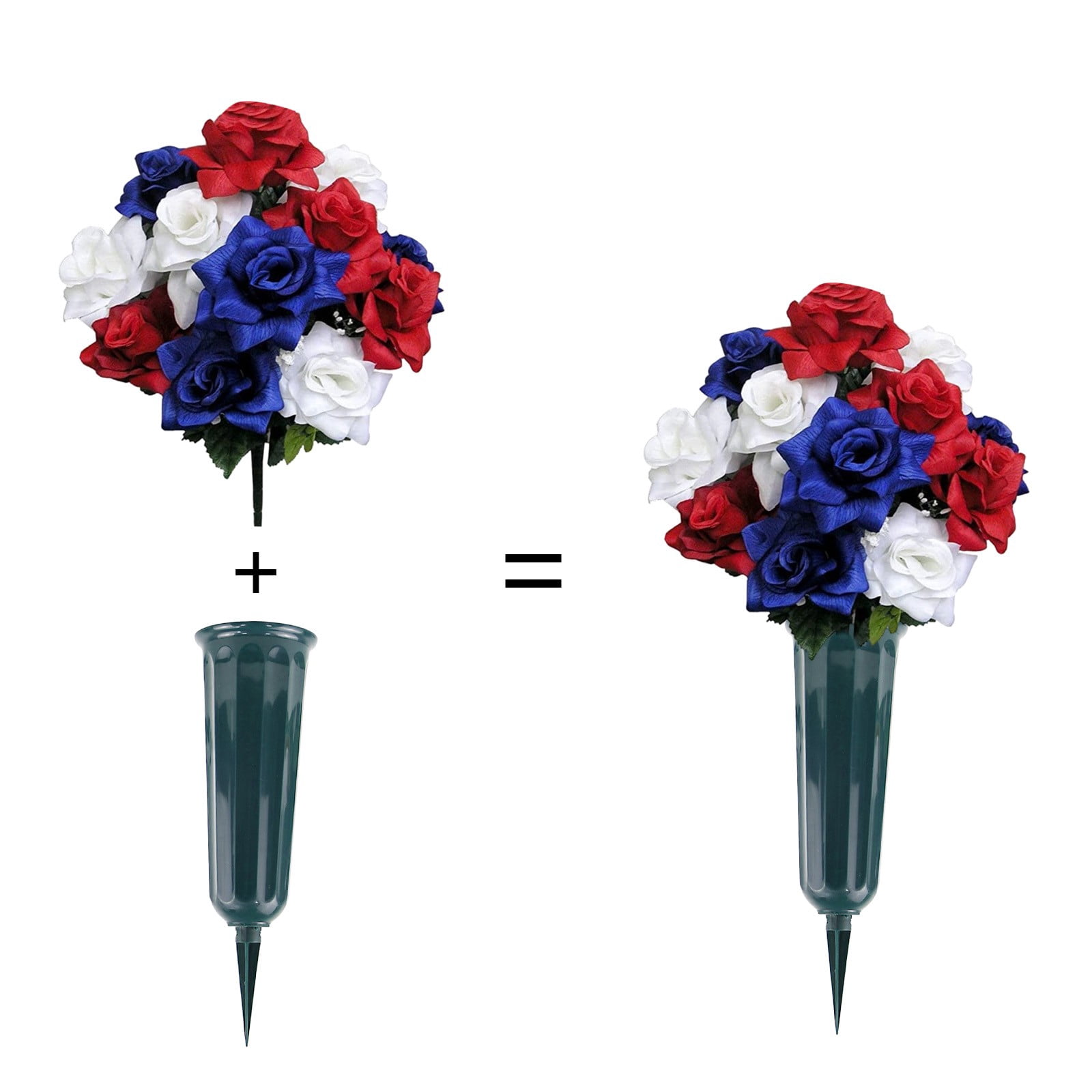 Green Memorial Vase with Stake Weather Resistant Plastic Flower Vase ...