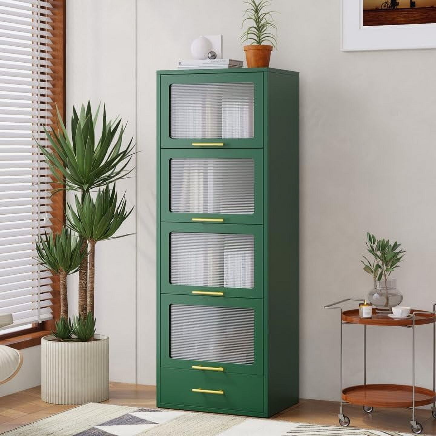 Green Metal 5-Tier Kitchen Storage Cabinet, 63" Tall Pantry Microwave ...