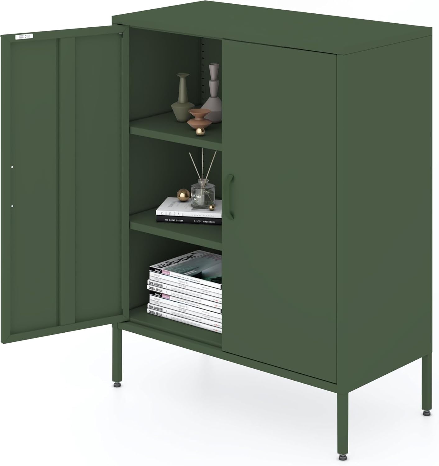 Green Metal Locker Cabinet with 2 Doors, Metal Accent Cabinets with 2 ...