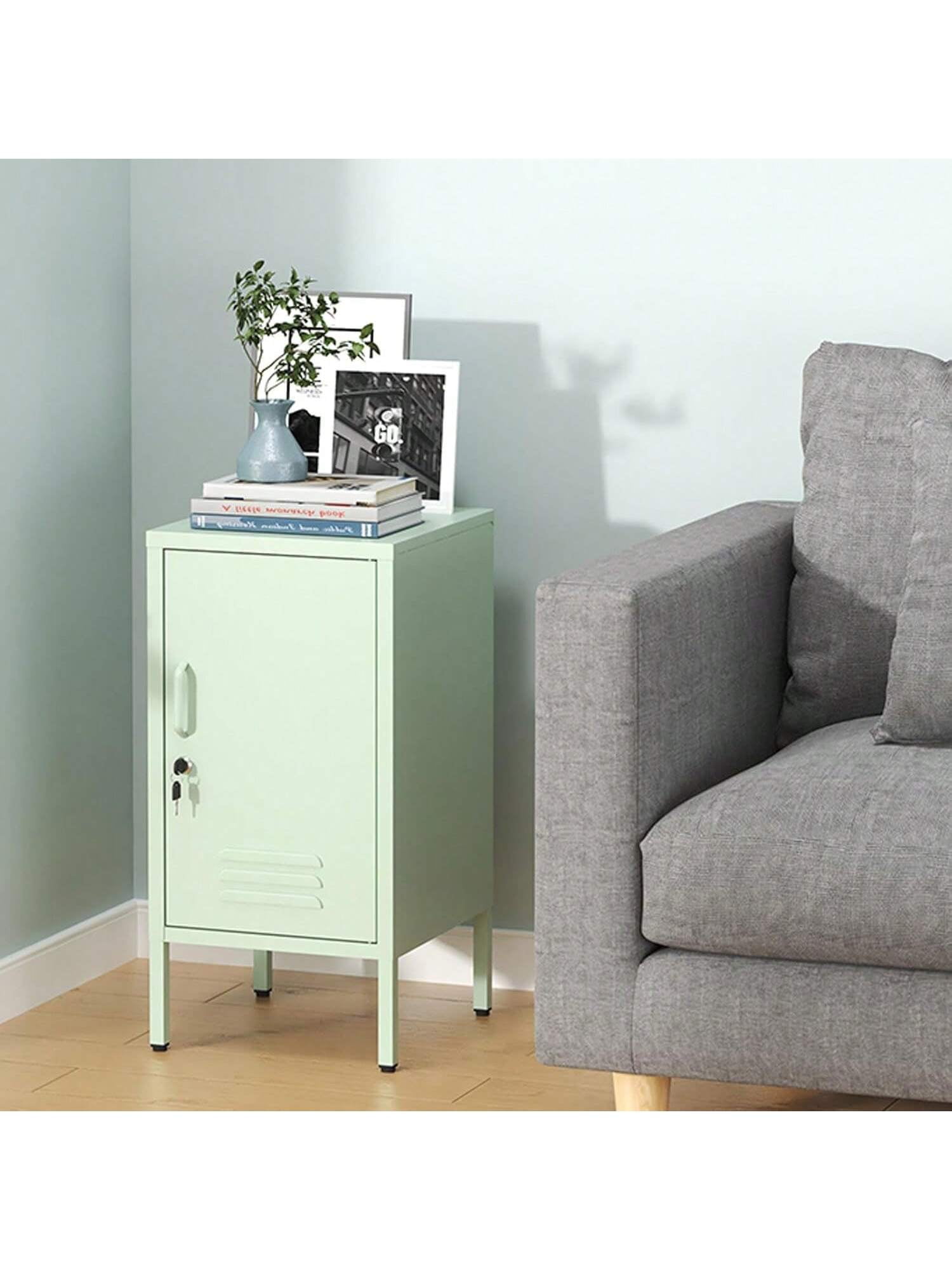 Green Metal Locker End Table,Modern Minimalist Room Side Table With 2 ...