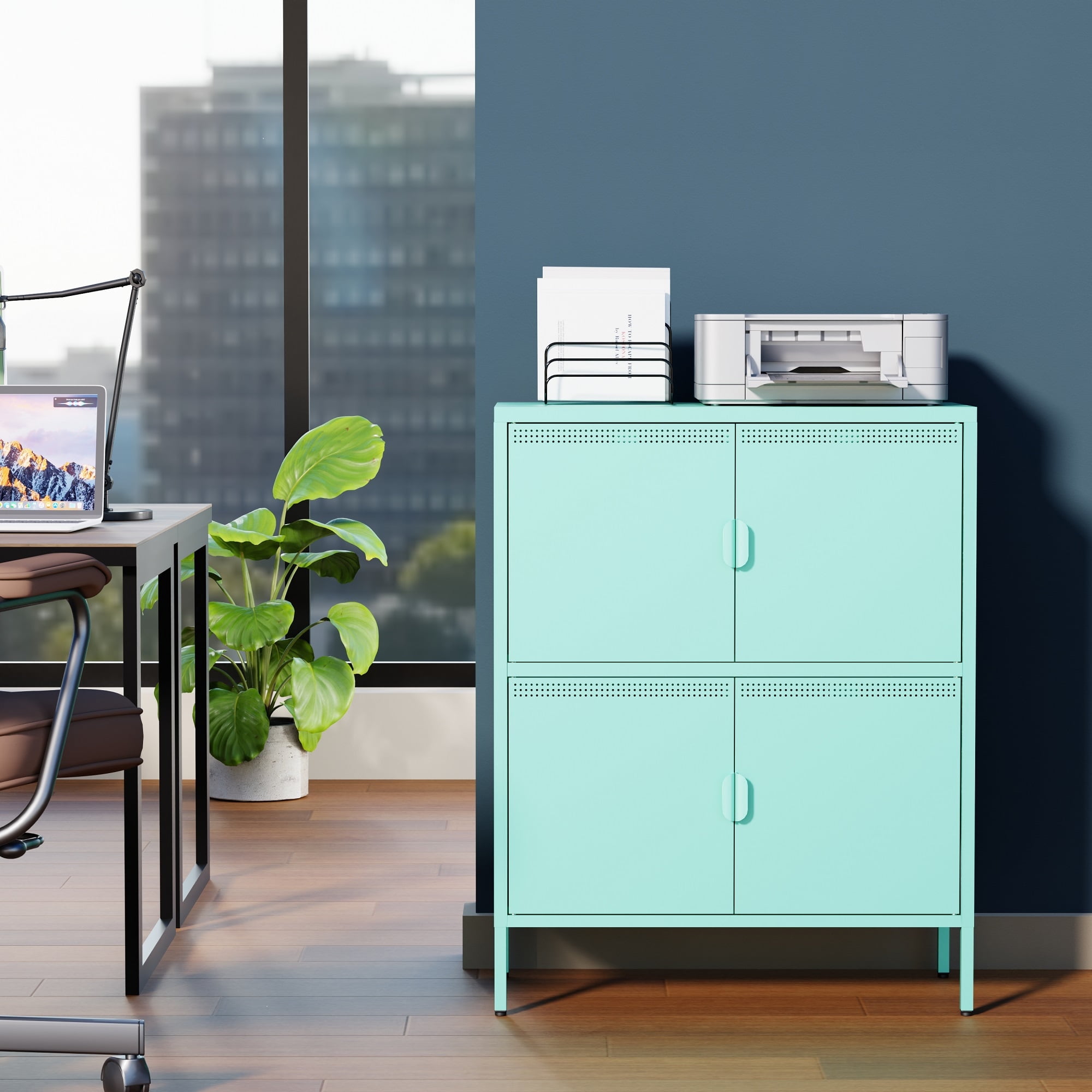 CHSHIN 40"H Green Metal Locker Storage Cabinet with 4-Doors for Home ...