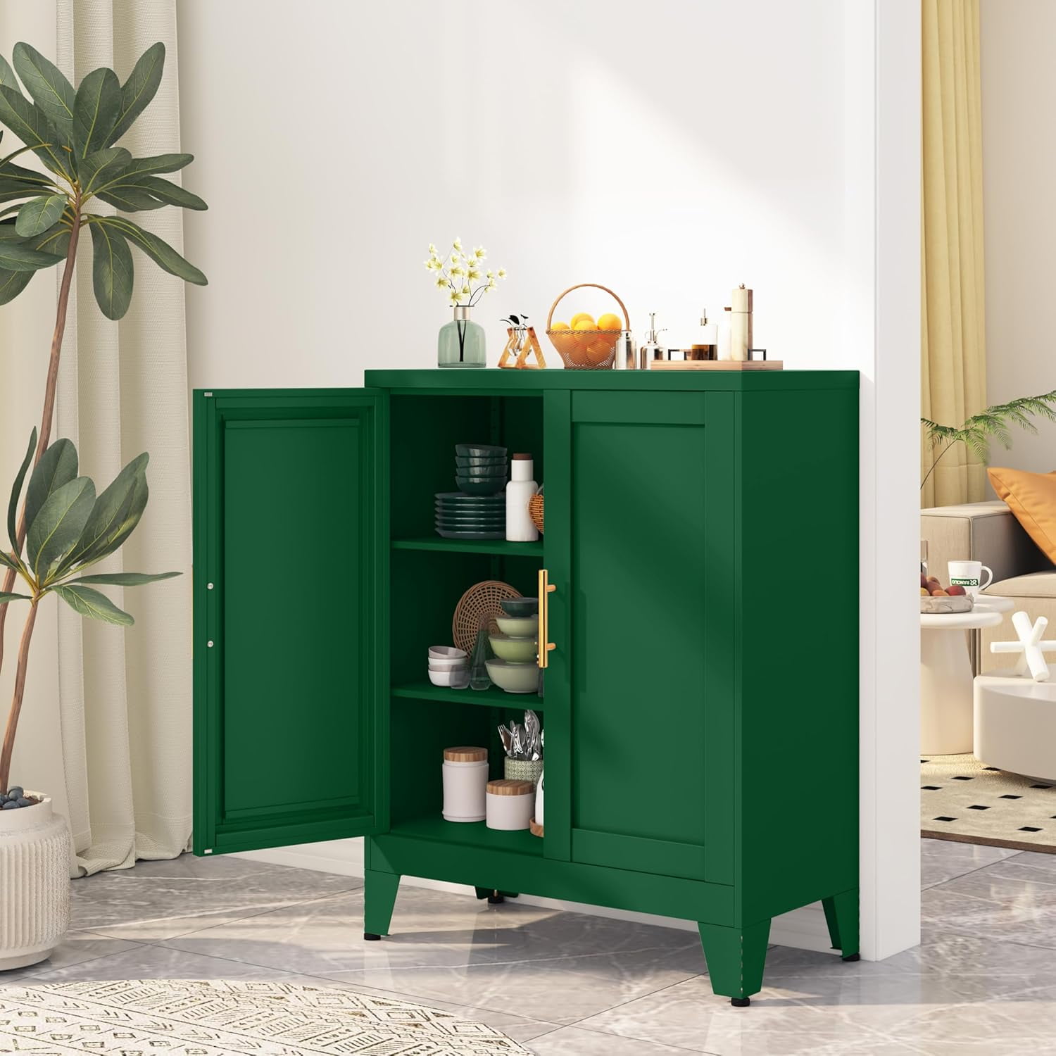 Green Metal Storage Cabinet with 2 Doors, 35.83" H Sideboard Buffet ...