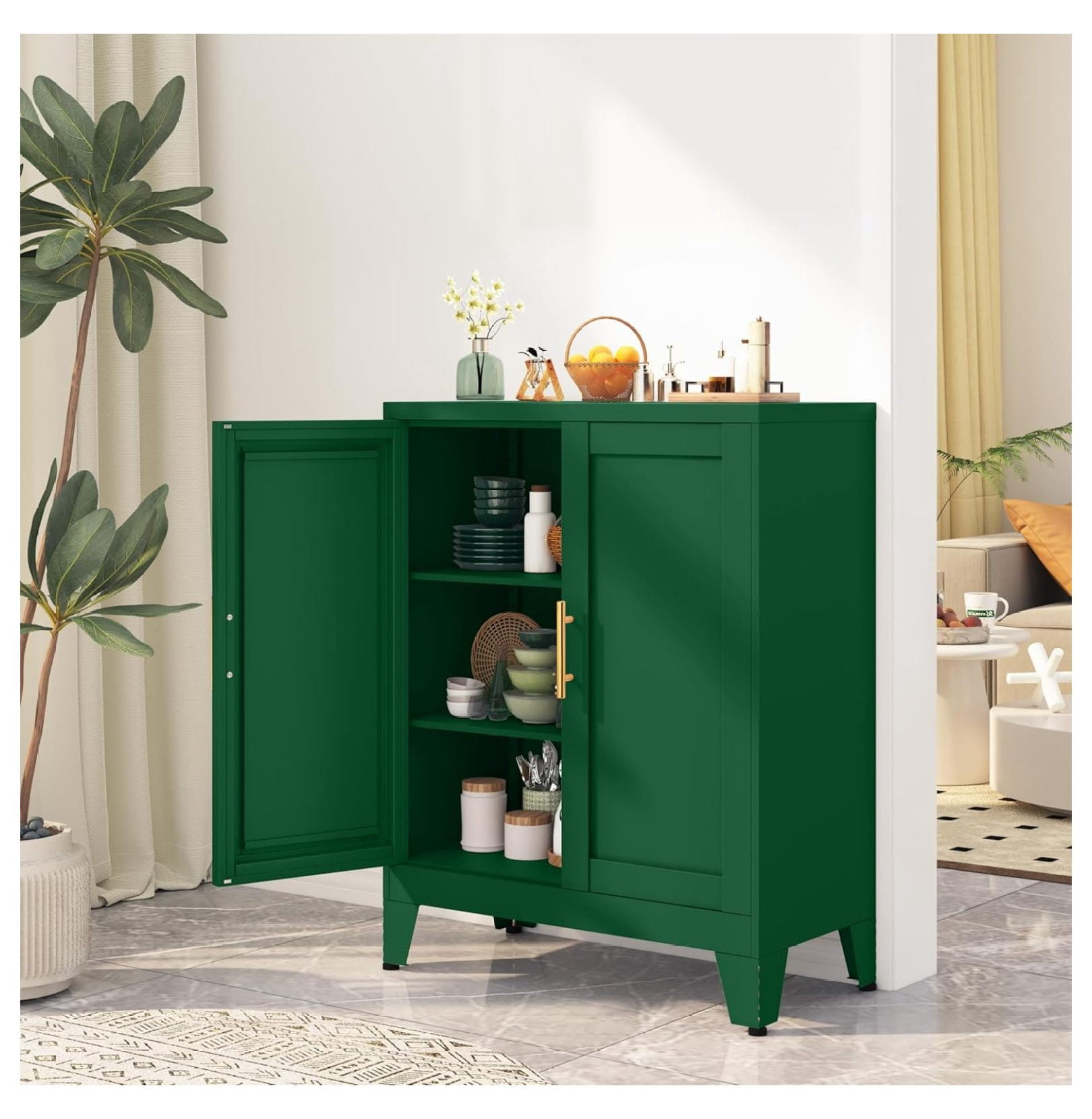 Green Metal Storage Cabinet with 2 Doors, 35.83" H Sideboard Buffet ...