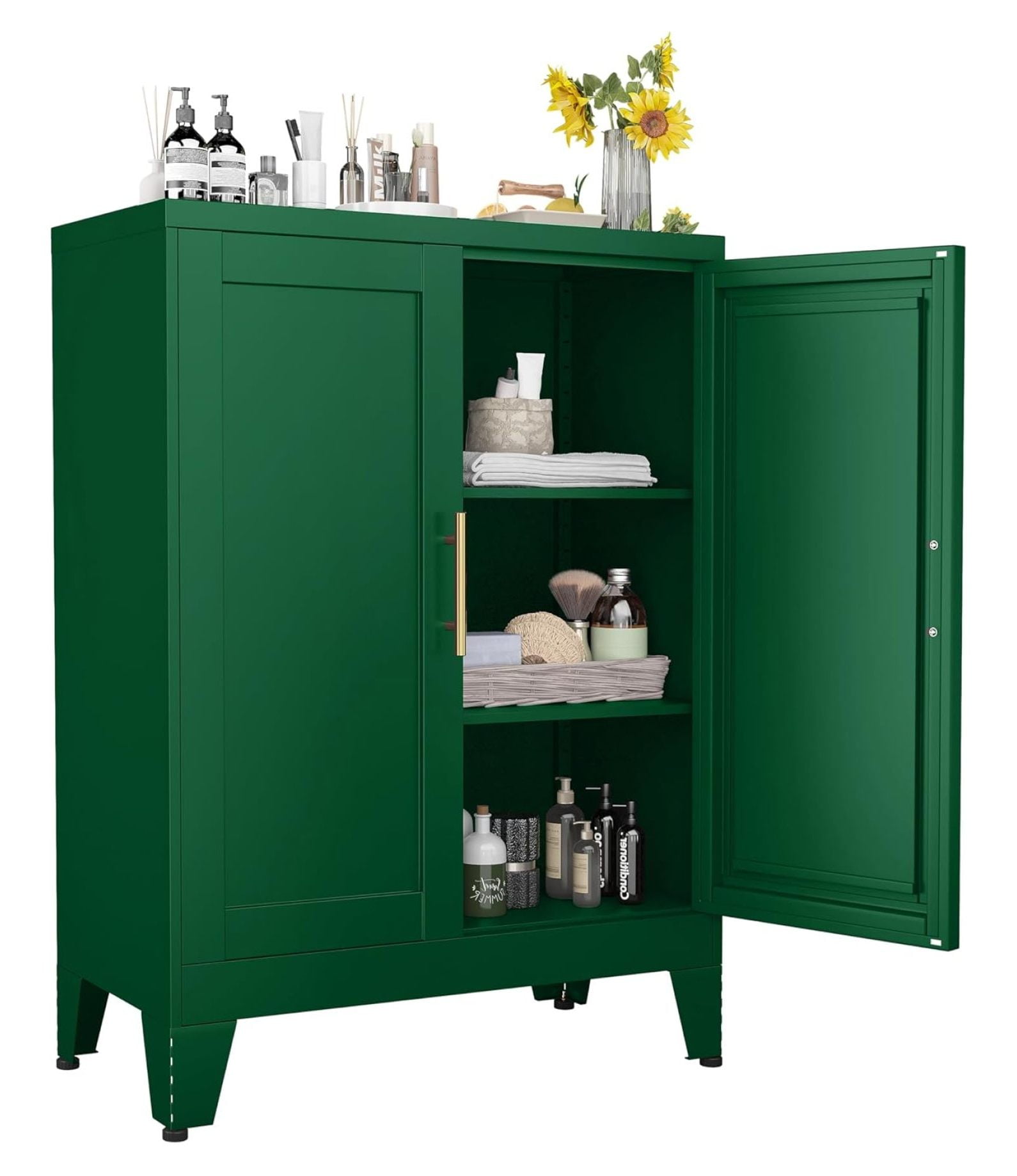 Green Metal Storage Cabinet, 36" Buffet Pantry Organizer, Adjustable ...