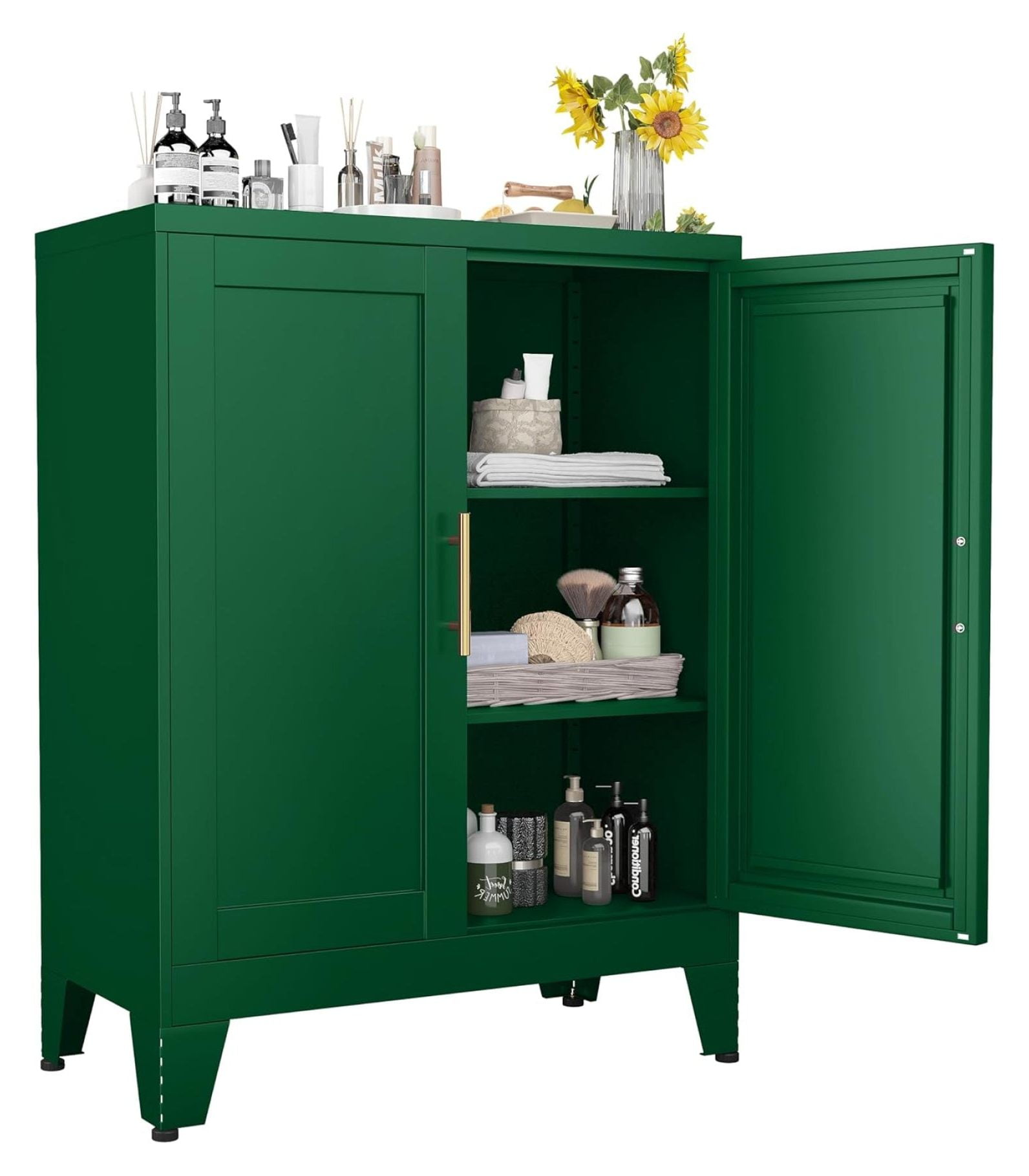 Green Metal Storage Cabinet, 36" Sideboard Buffet Cabient, Kitchen ...