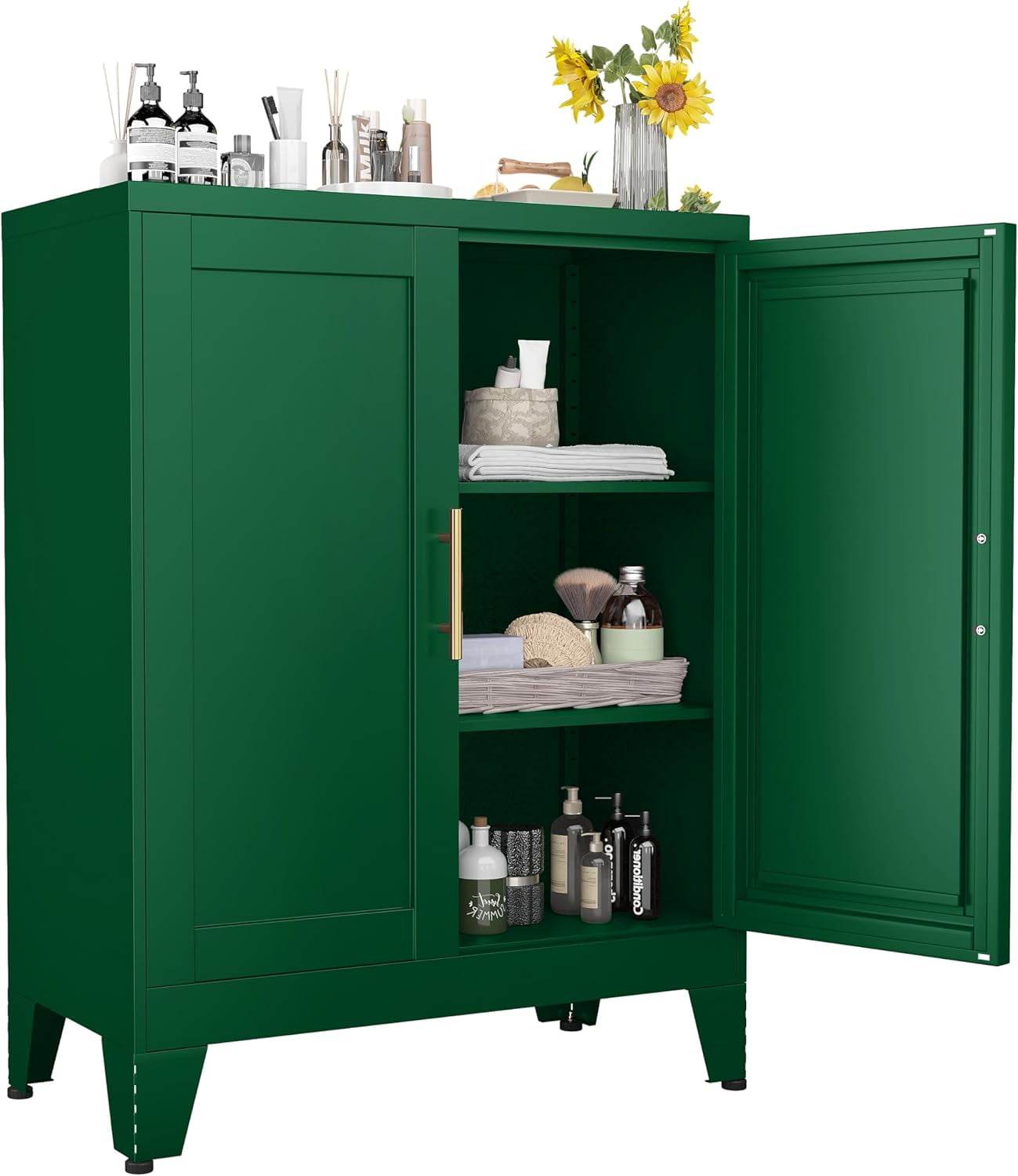 Green Metal Storage Cabinet, 36" Sideboard Buffet Cabient, Kitchen ...